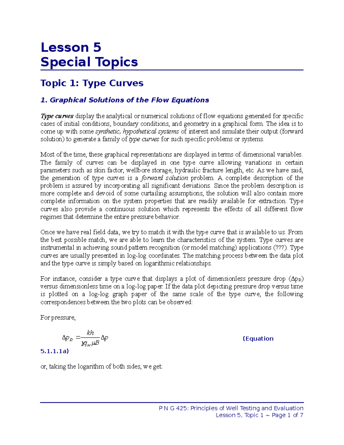 L05T01 - L05 type curves - Lesson 5 Special Topics Topic 1: Type Curves ...