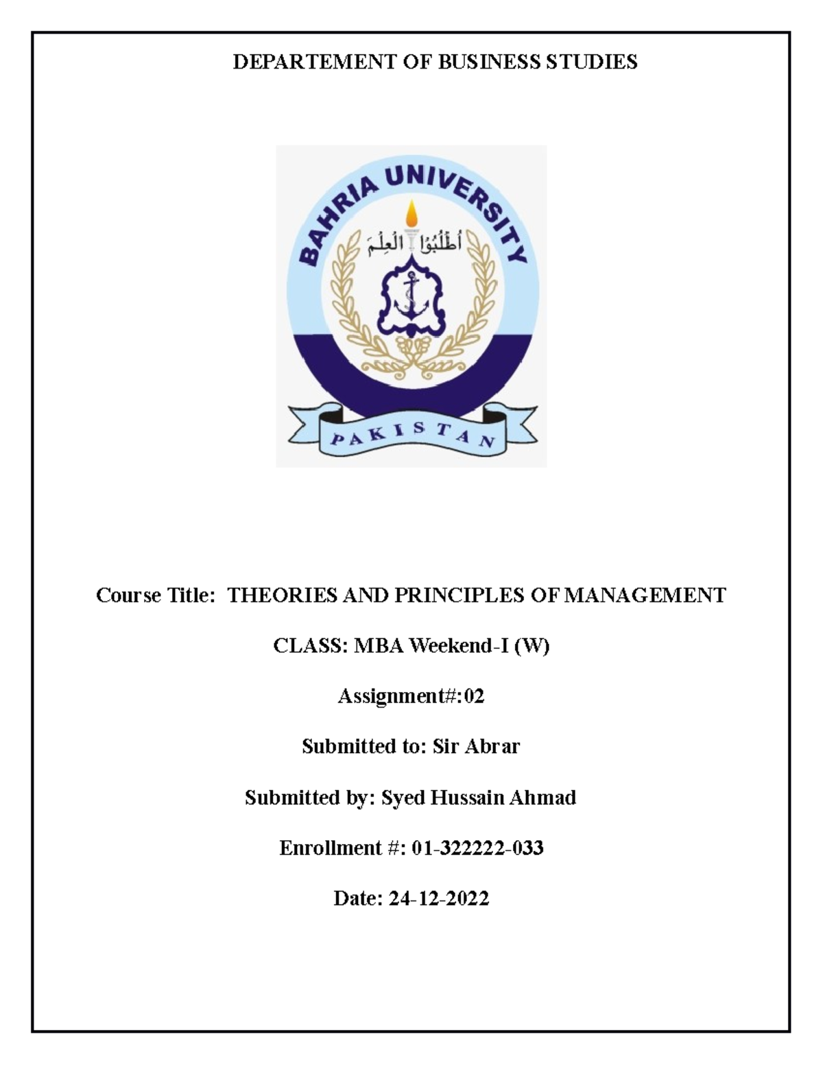 01-322222-033 - stats assignment - DEPARTEMENT OF BUSINESS STUDIES ...