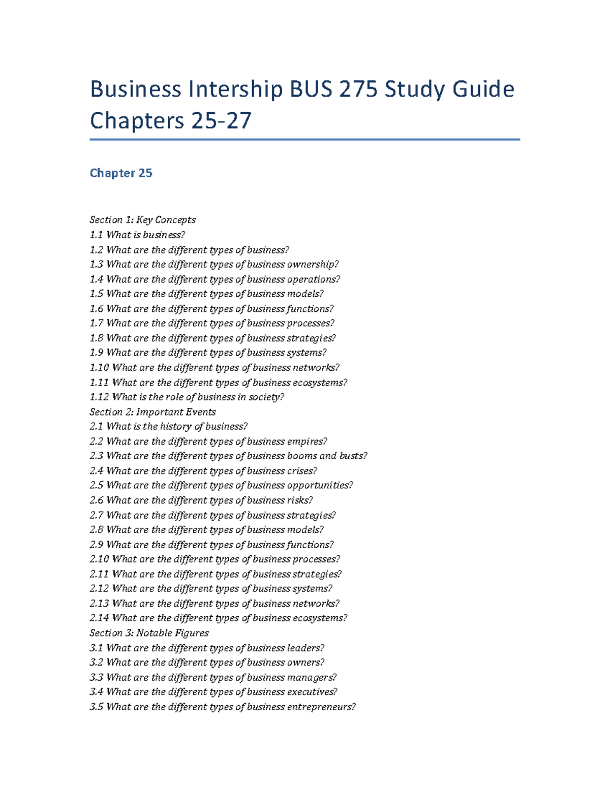 Business Intership BUS 275 Study Guide Chapters 25-27 - Business Intership BUS 275 Study Guide ...