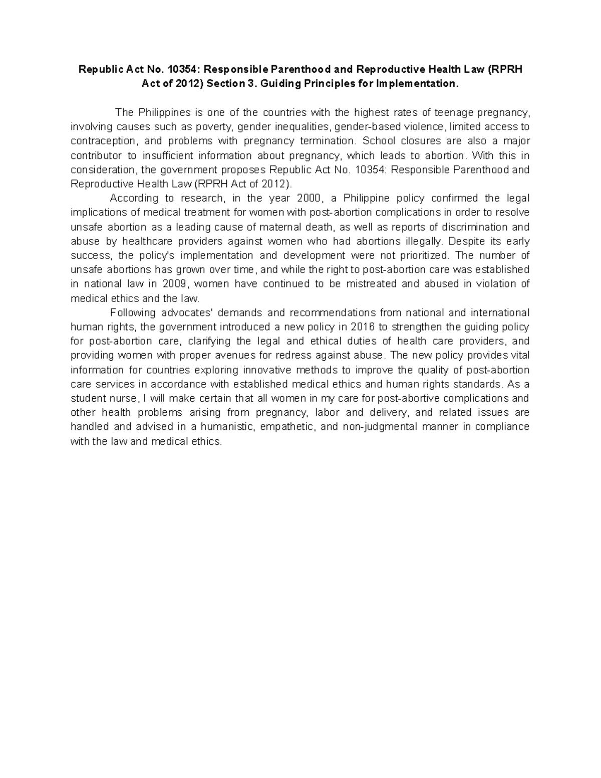 M1 Post task Reflection Paper Republic Act No 10354 Responsible