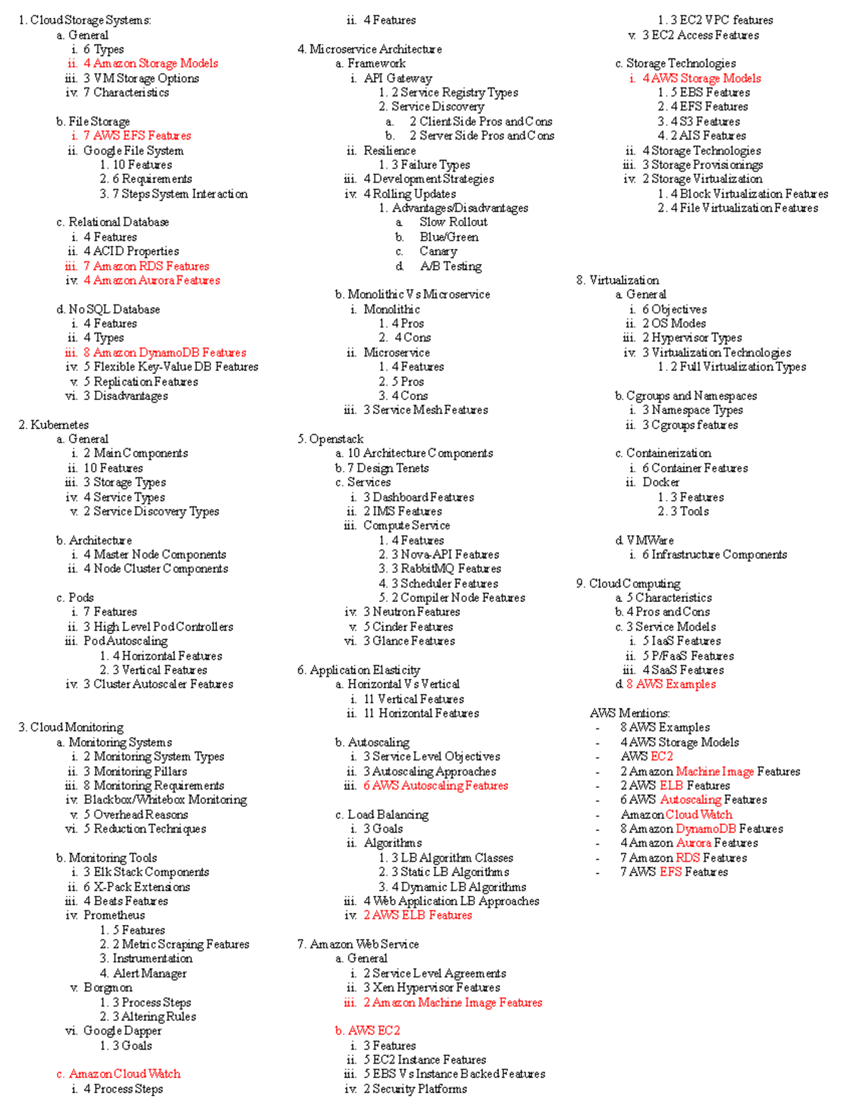 Cloud Syllabus in Points - Cloud Storage Systems: a. General i. 6 Types ii. 4 Amazon Storage ...