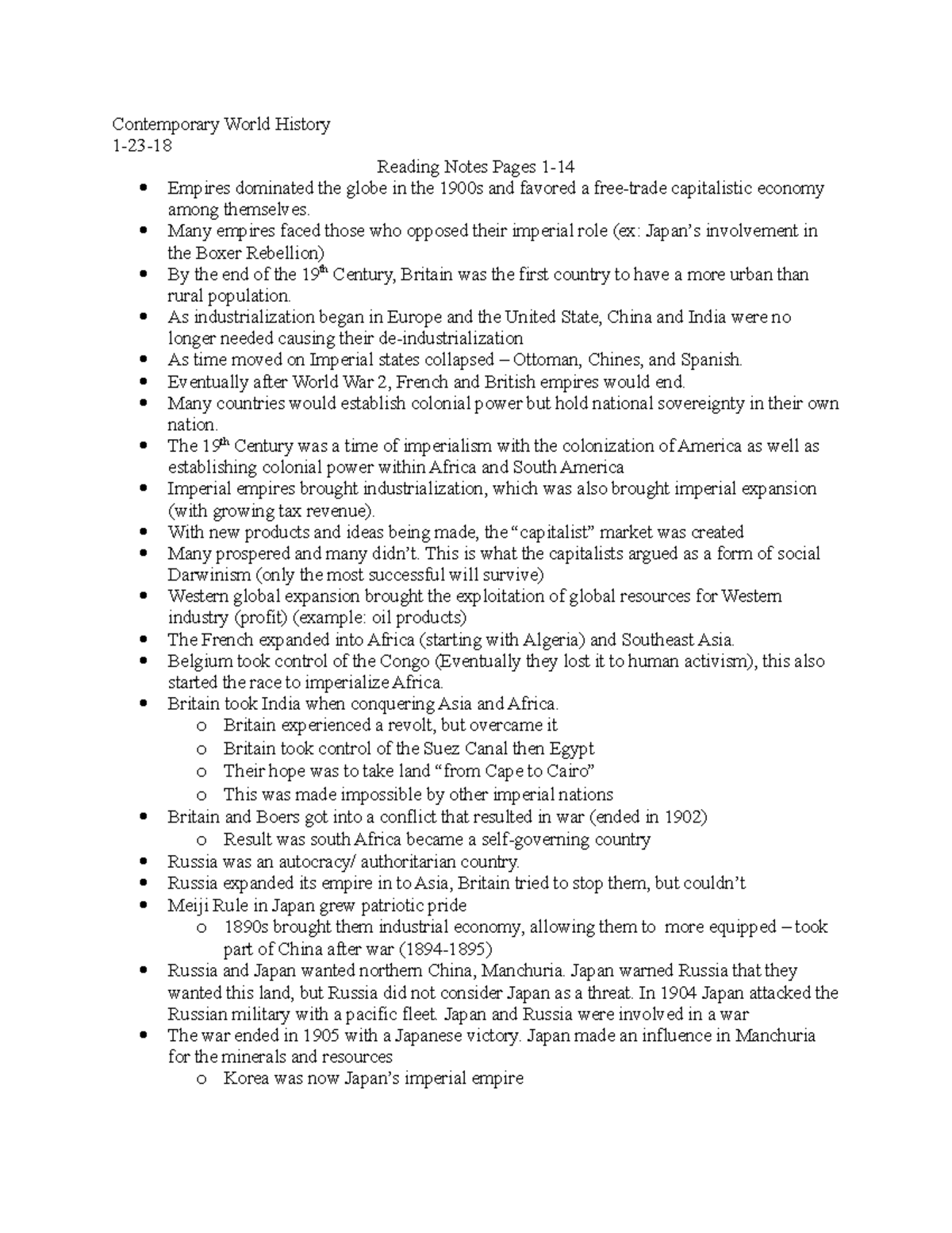 Contemporary World History PG 1-14 Notes - Contemporary World History 1 ...