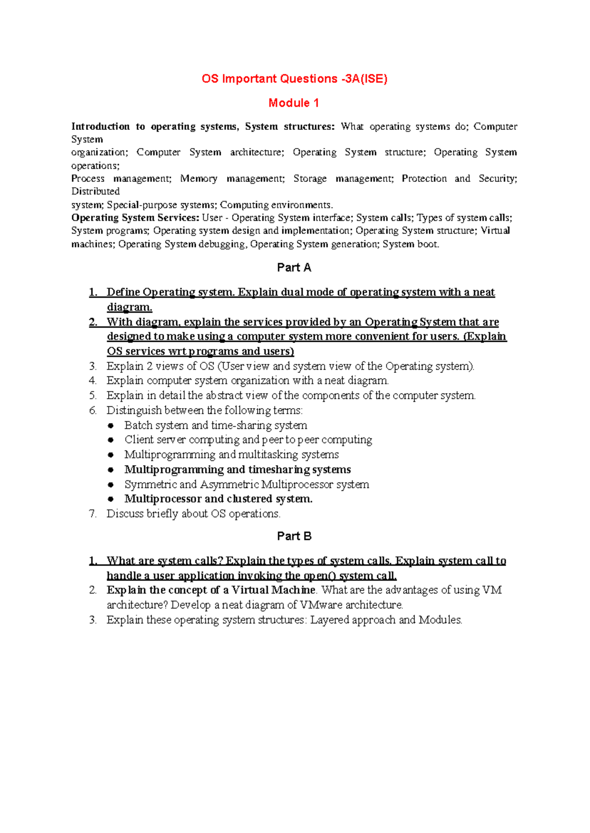 OS Important Questions - Operating System Services: User - Operating ...