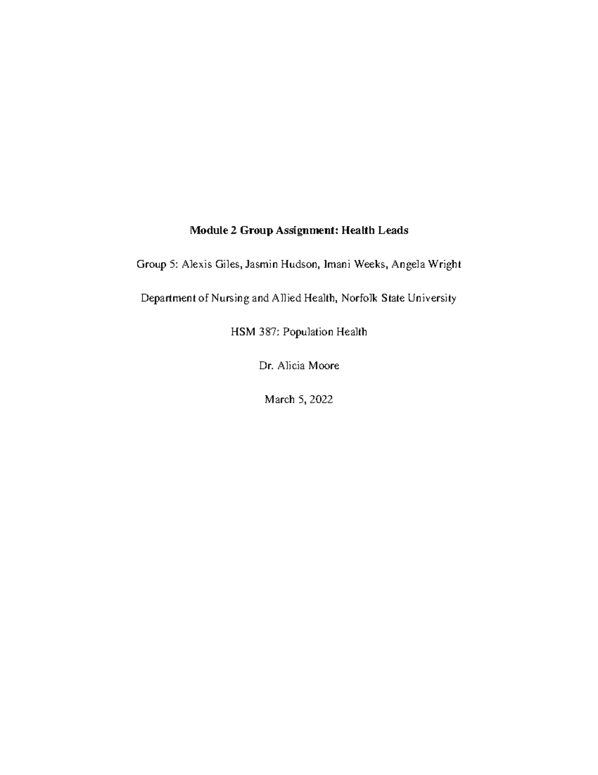 Module 2 Group Assignment - Module 2 Group Assignment: Health Leads ...