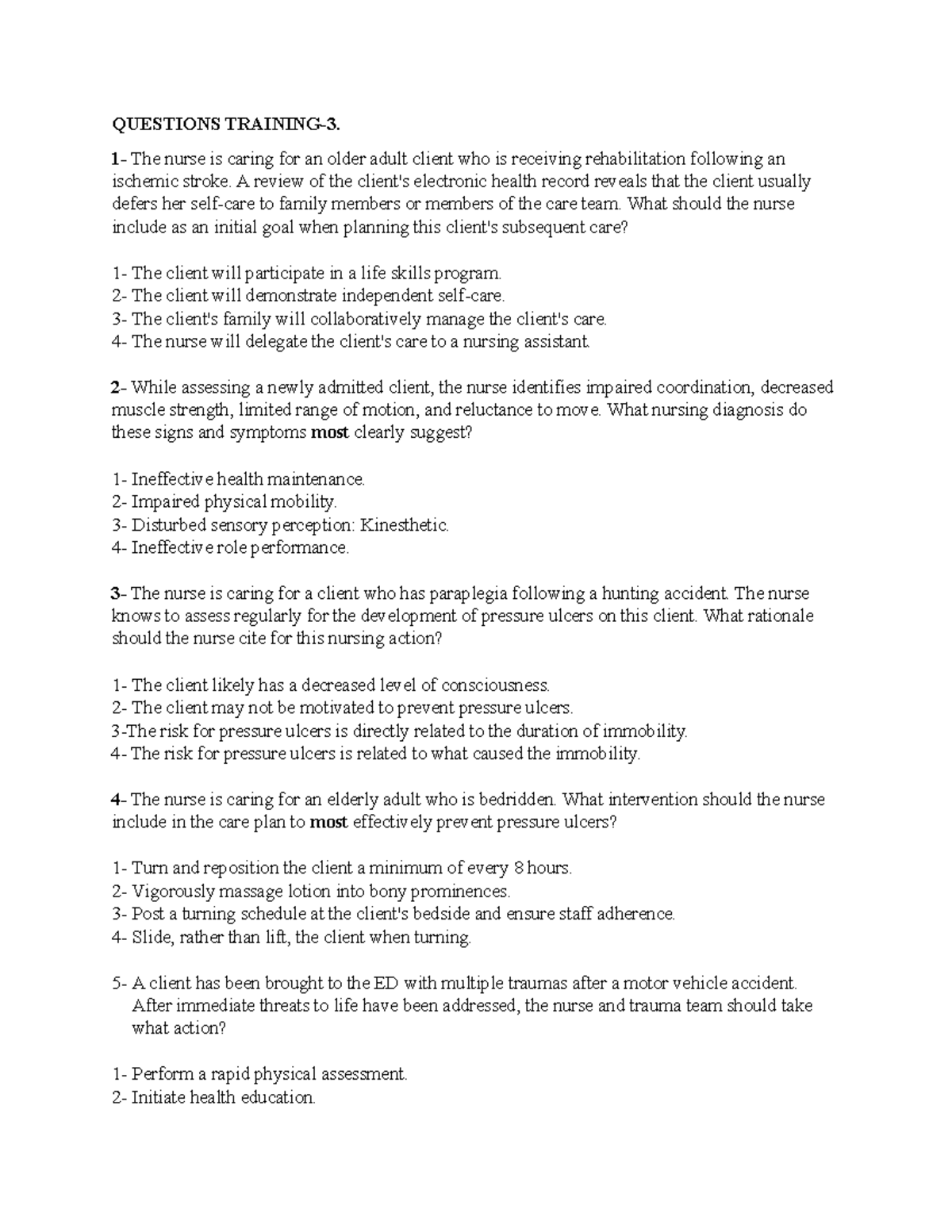 RN Questions Training-3 - med7357 - StuDocu