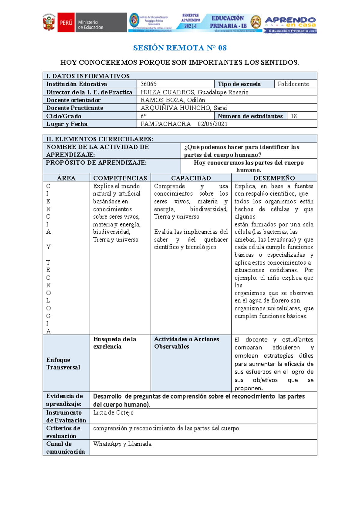 Sesion N°08 - jhvb - SESIÓN REMOTA N° 08 HOY CONOCEREMOS PORQUE SON ...
