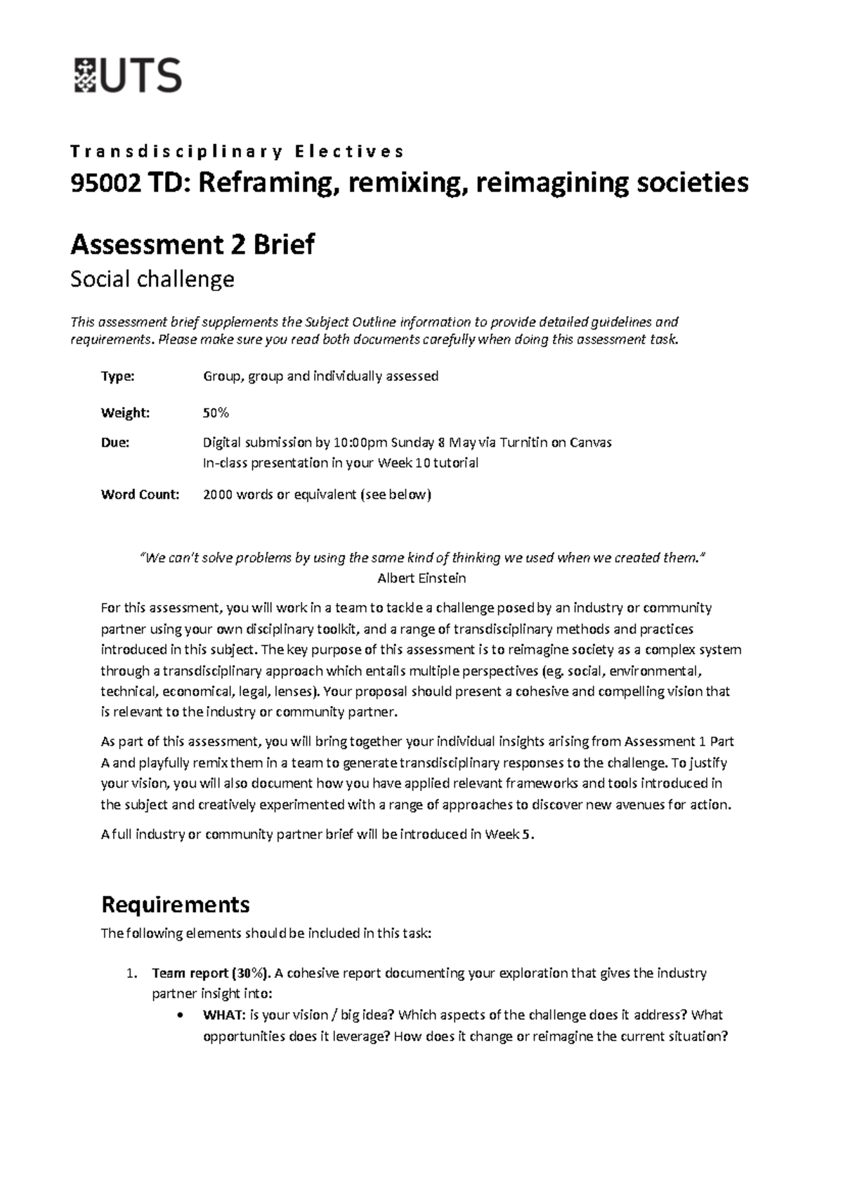 95002 Assessment Brief 2 2022 T R A N S D I S C I P L I N A R Y E L E 95002-assessment-brief-2-2022-t-r-a-n-s-d-i-s-c-i-p-l-i-n-a-r-y-e-l-e