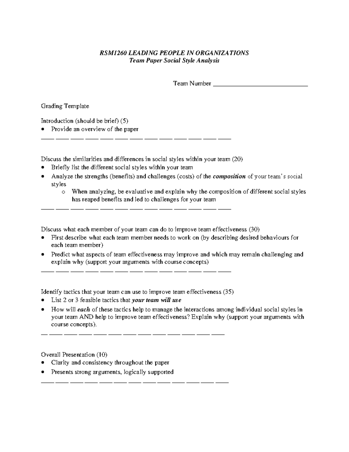 Social Style team paper grading scheme - RSM1260 LEADING PEOPLE IN ...