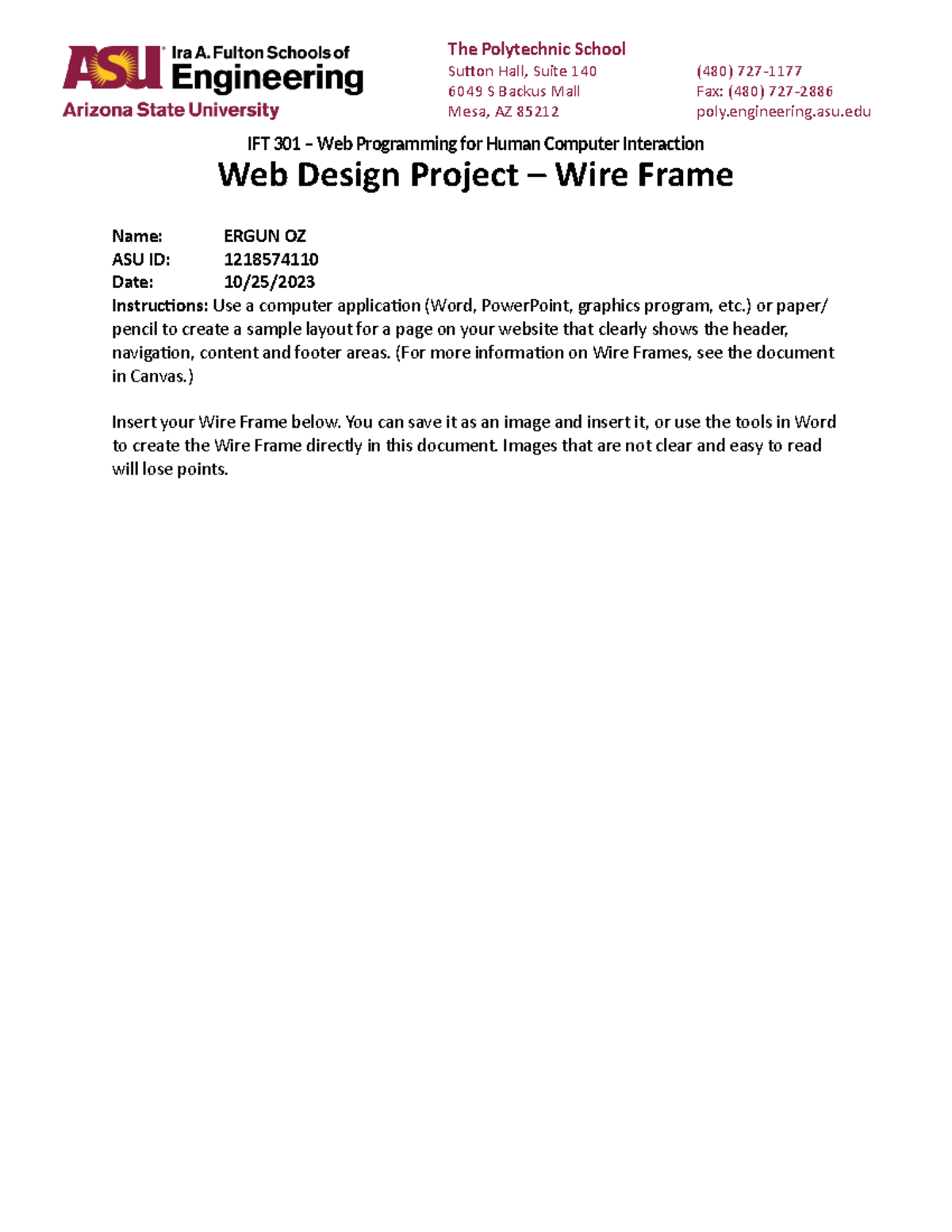 Web Design Project - Wire Frame - IFT 301 – Web Programming for Human Computer Interaction Web ...