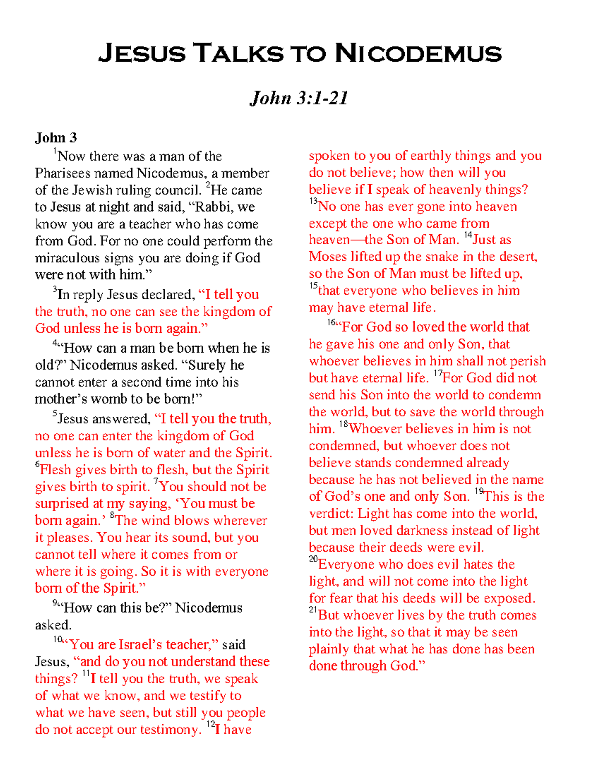 Lesson 12 jesus talks to nicodemus - John 3:1- John 3 1 Now there was a ...