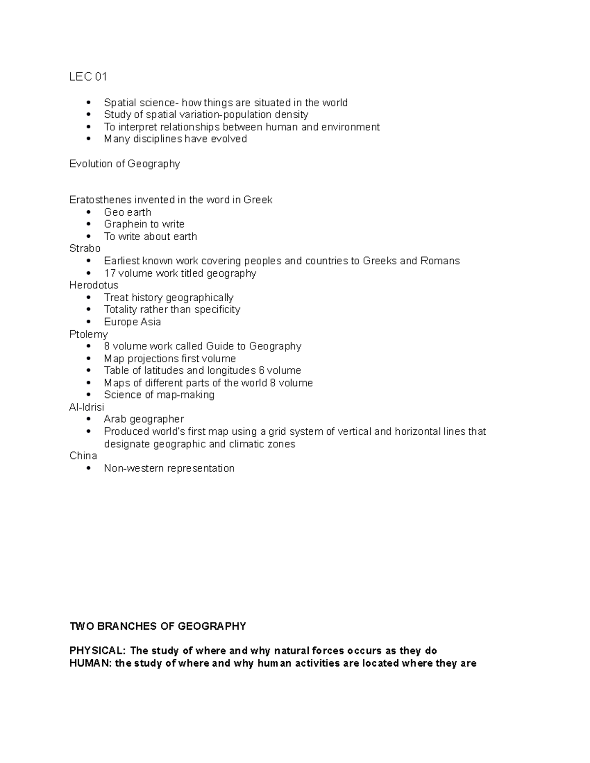 GEOG Lectures - GEOGRAPHY notes - LEC 01 Spatial science- how things ...