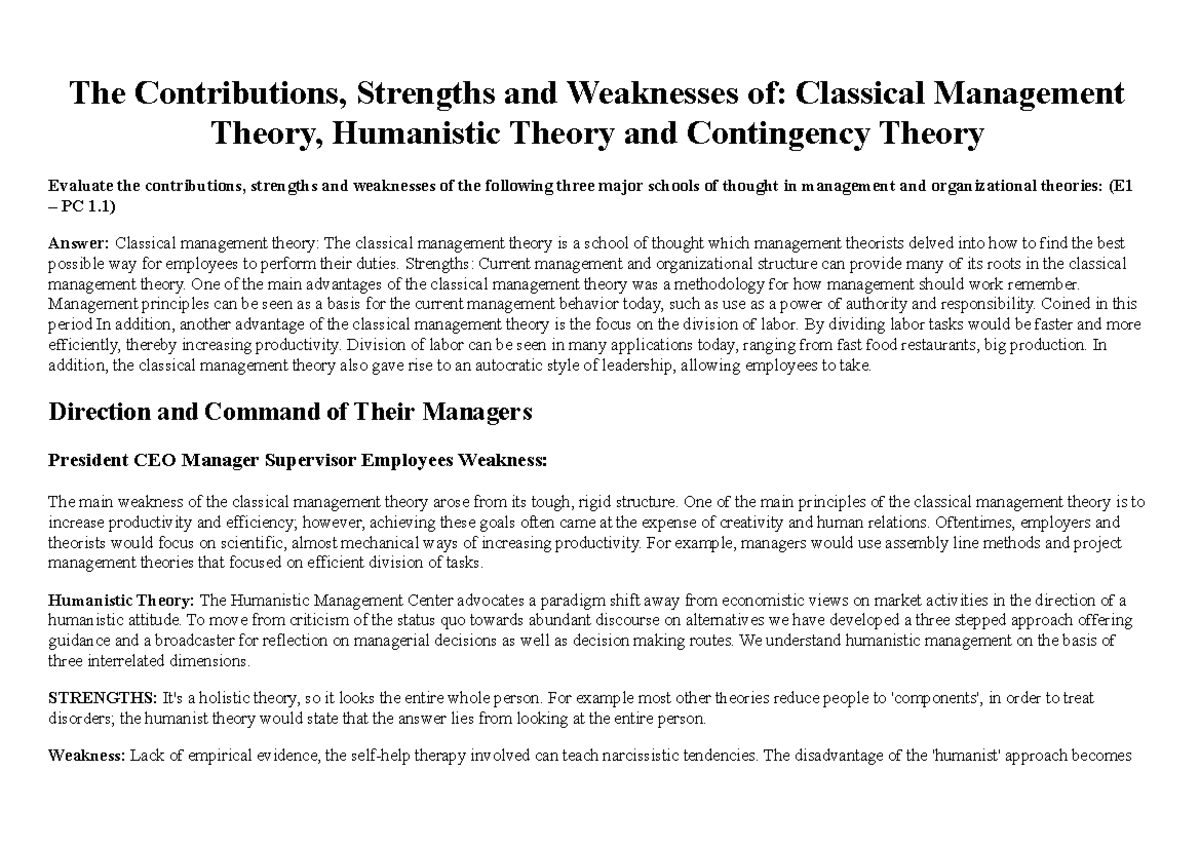 The Contributions, Strengths and Weaknesses of Classical Management ...