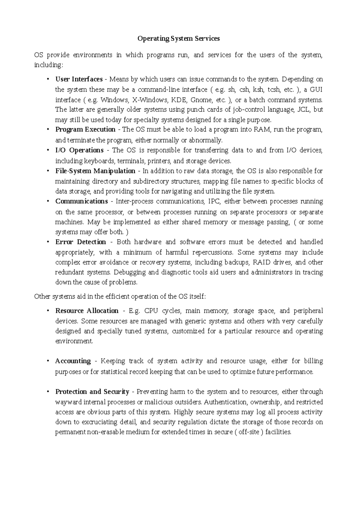 Notes 1 OS Services - Computer - Operating System Services OS provide ...