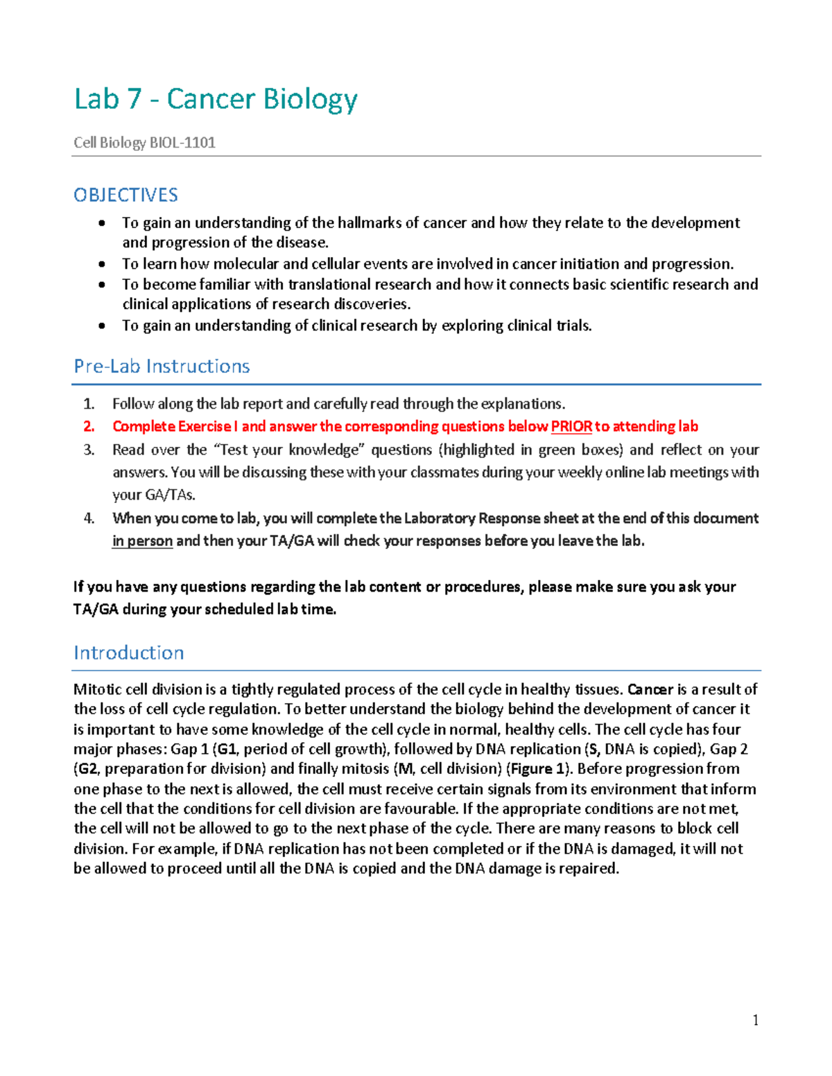 Lab 7 - Cancer Biology-2022 - Lab 7 - Cancer Biology Cell Biology BIOL ...