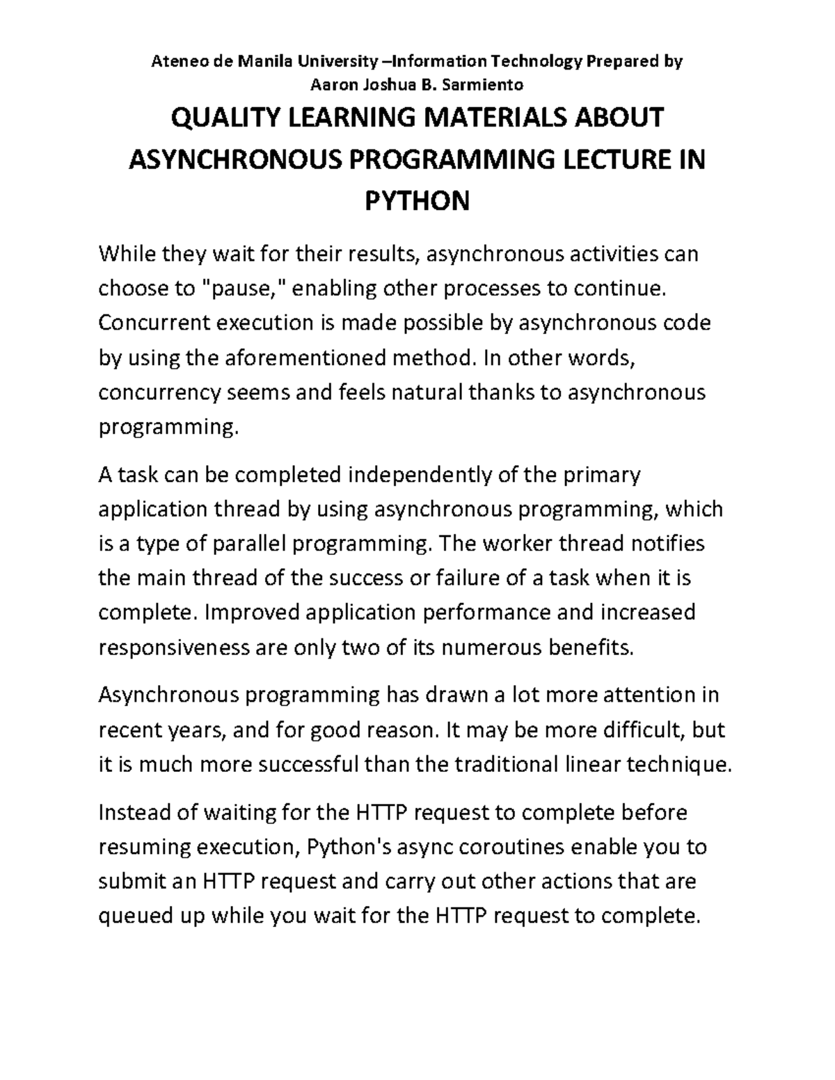 Quality Learning Materials About Asynchronous Programming Lecture in Python - QUALITY LEARNING ...