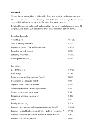 VAT Test One 2021 Question Paper - FACULTY OF ACCOUNTING AND ...