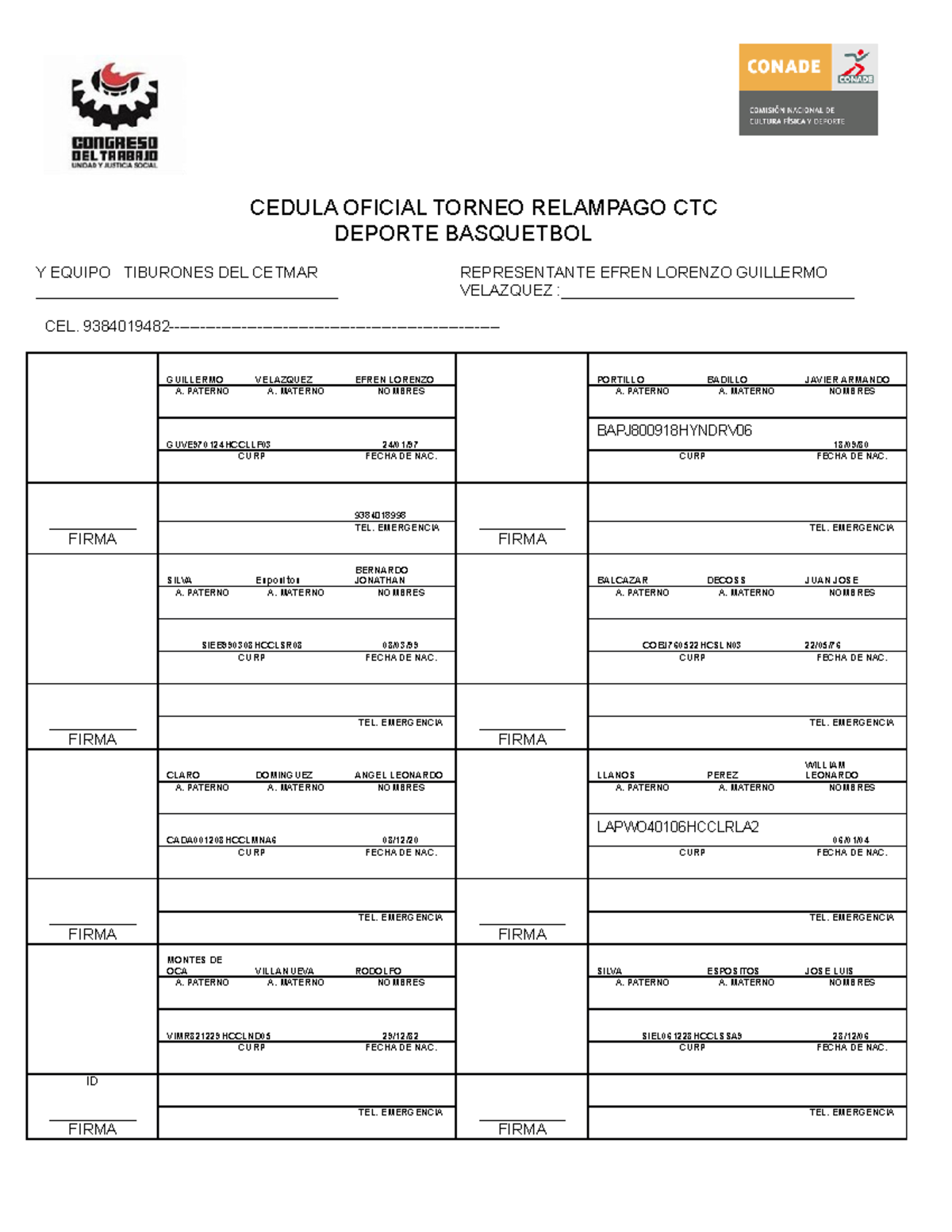 Cedula CTC Basquet - Fb dhngsnsns hd - CEDULA OFICIAL TORNEO RELAMPAGO ...