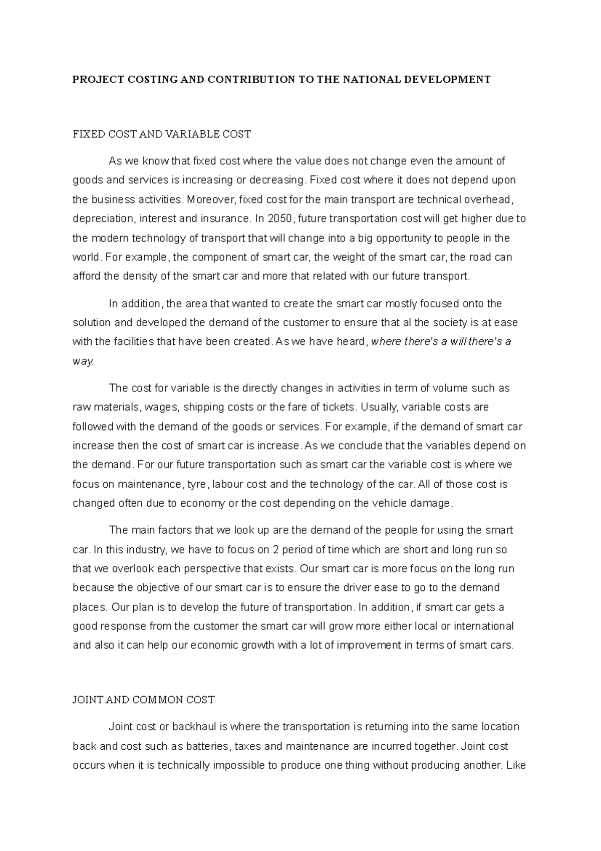 TPT270 Harith Akmal - Lecture notes 4 - PROJECT COSTING AND ...