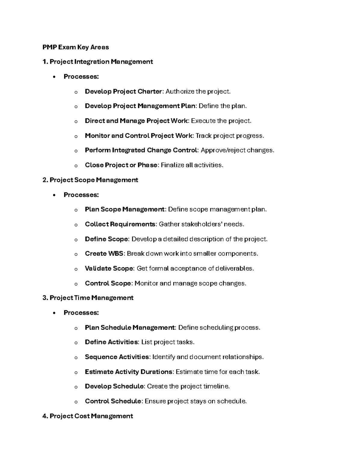PMP Exam Key Areas - CG - PMP Exam preparation sheet - PMP Exam Key ...