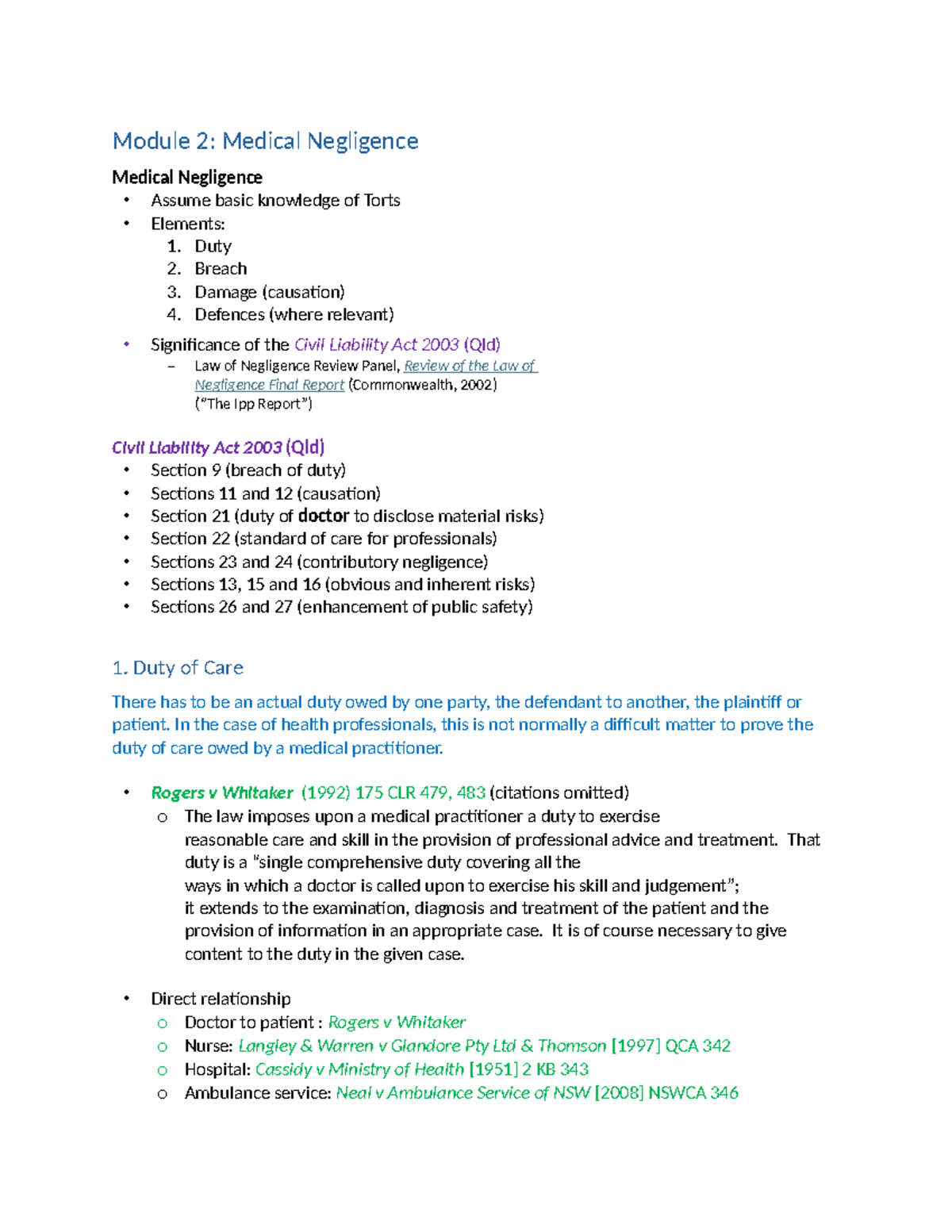 Module 2 - Negligence Lec notes - Module 2: Medical Negligence Medical ...