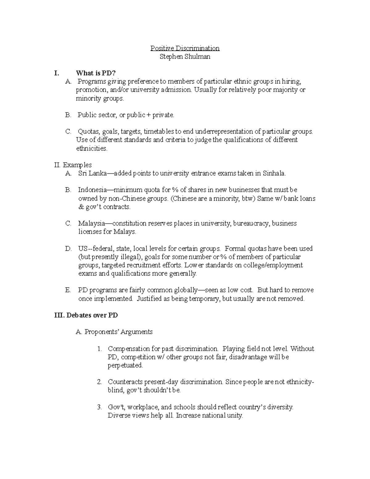 Positive Discrimination - Positive Discrimination Stephen Shulman I ...