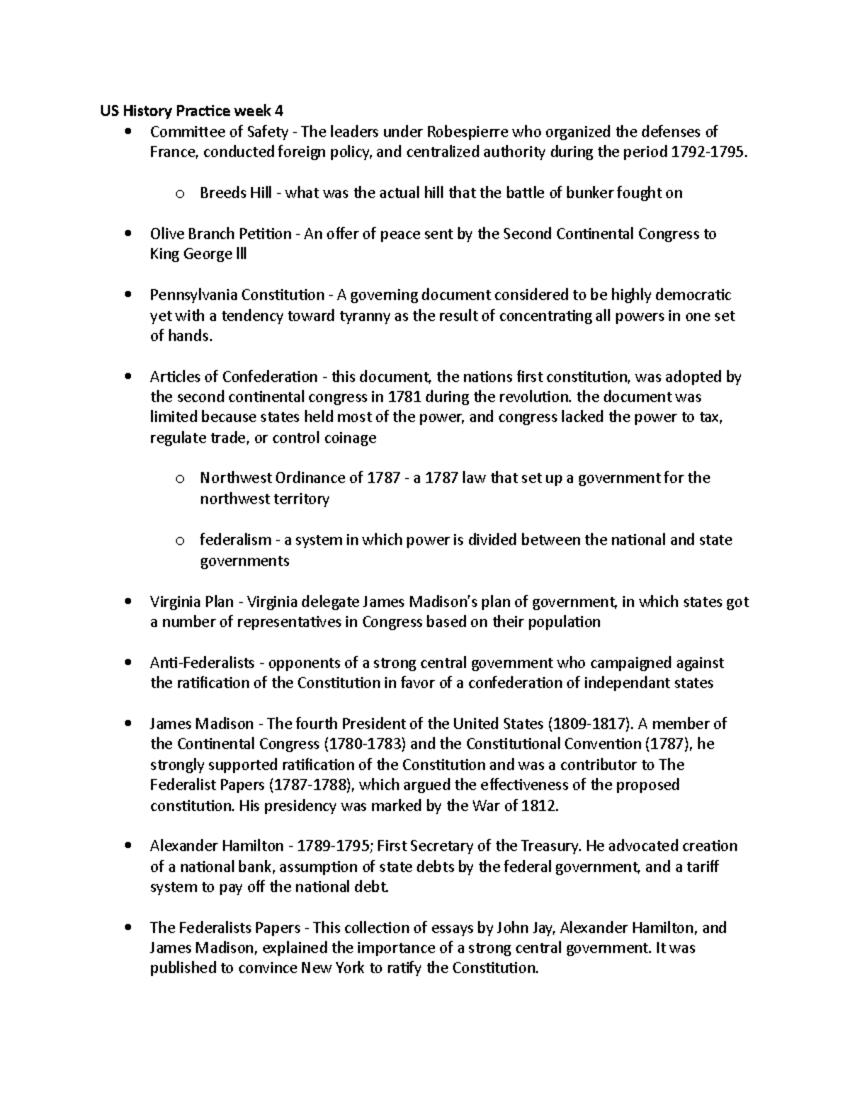 World History Practice week 5 - US History Practice week 4 Committee of ...