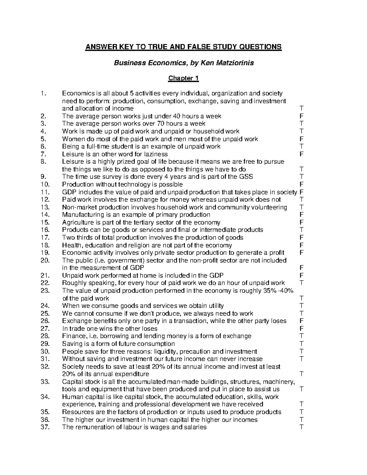Part 2 True / False questions - ANSWER KEY TO TRUE AND FALSE STUDY ...