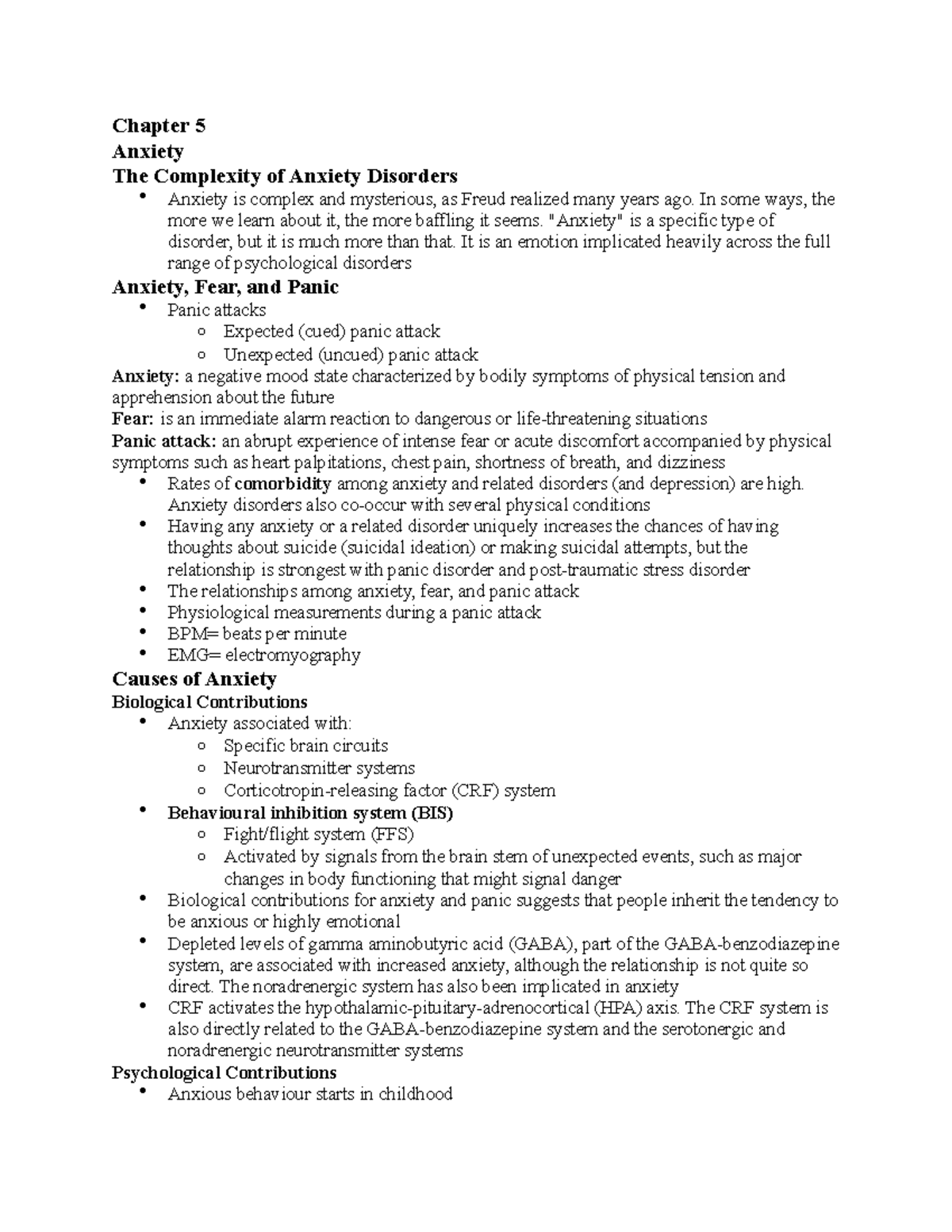 2030 Week 5 - Week 5 lecture notes - Chapter 5 Anxiety The Complexity ...