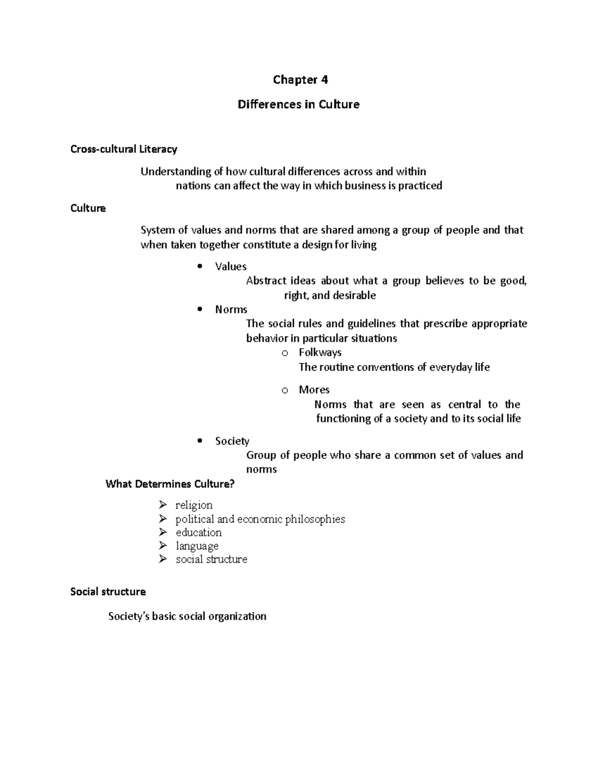 Chapter 4 - Lecture notes 3 - Chapter 4 Differences in Culture Cross ...