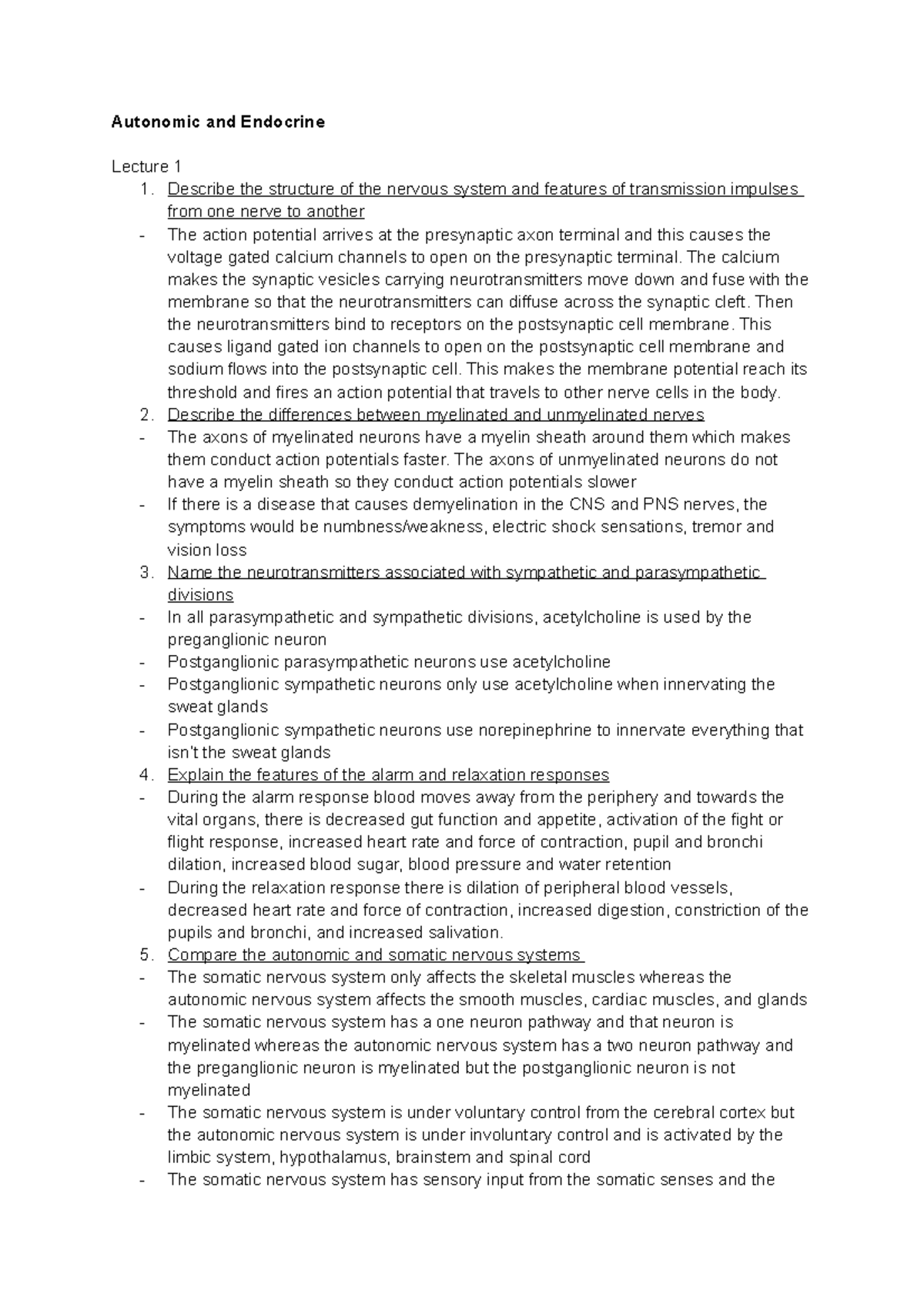 Auto endo - Auto/endo Lecture notes - Autonomic and Endocrine Lecture 1 ...