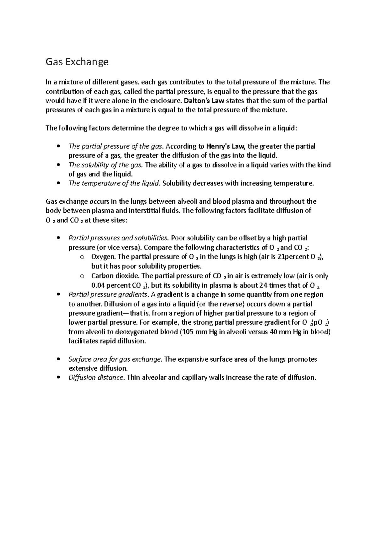Gas exchange - lecture notes - Gas Exchange In a mixture of different ...