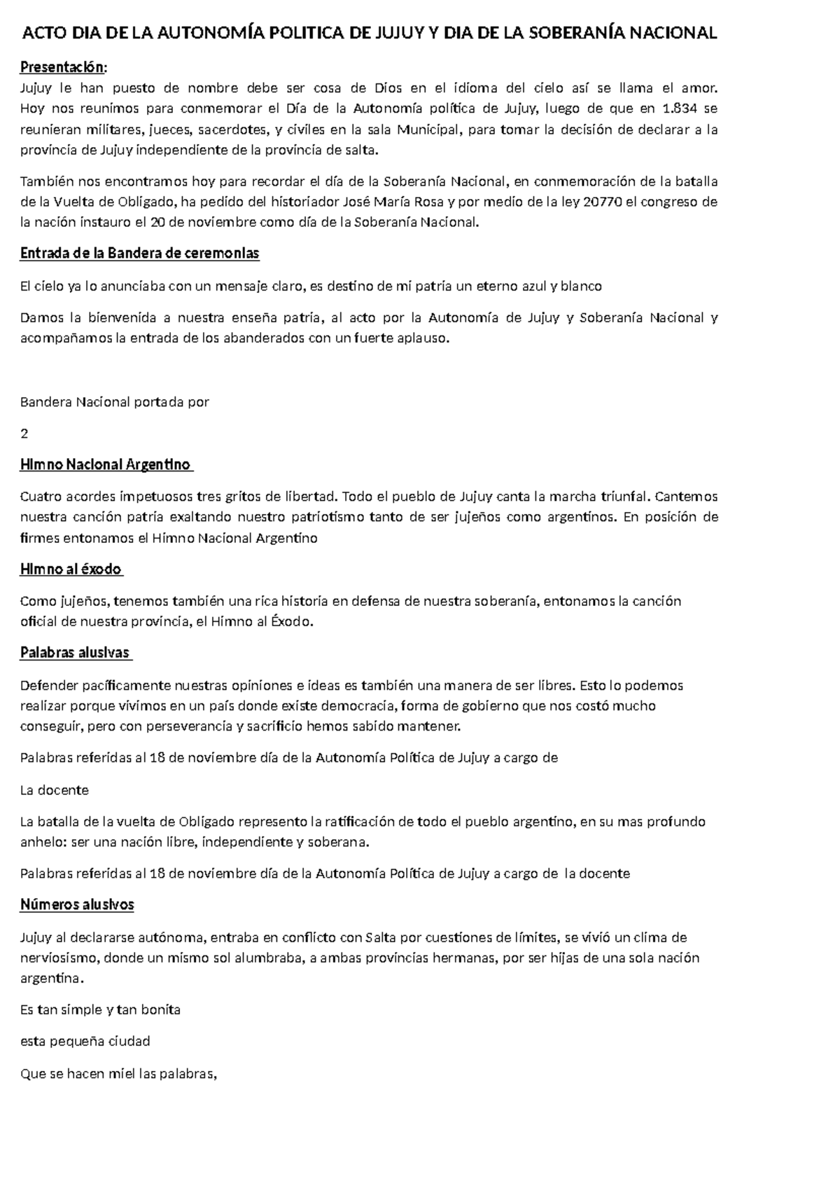 Acto soberania y autonomia - ACTO DIA DE LA AUTONOMÍA POLITICA DE JUJUY ...