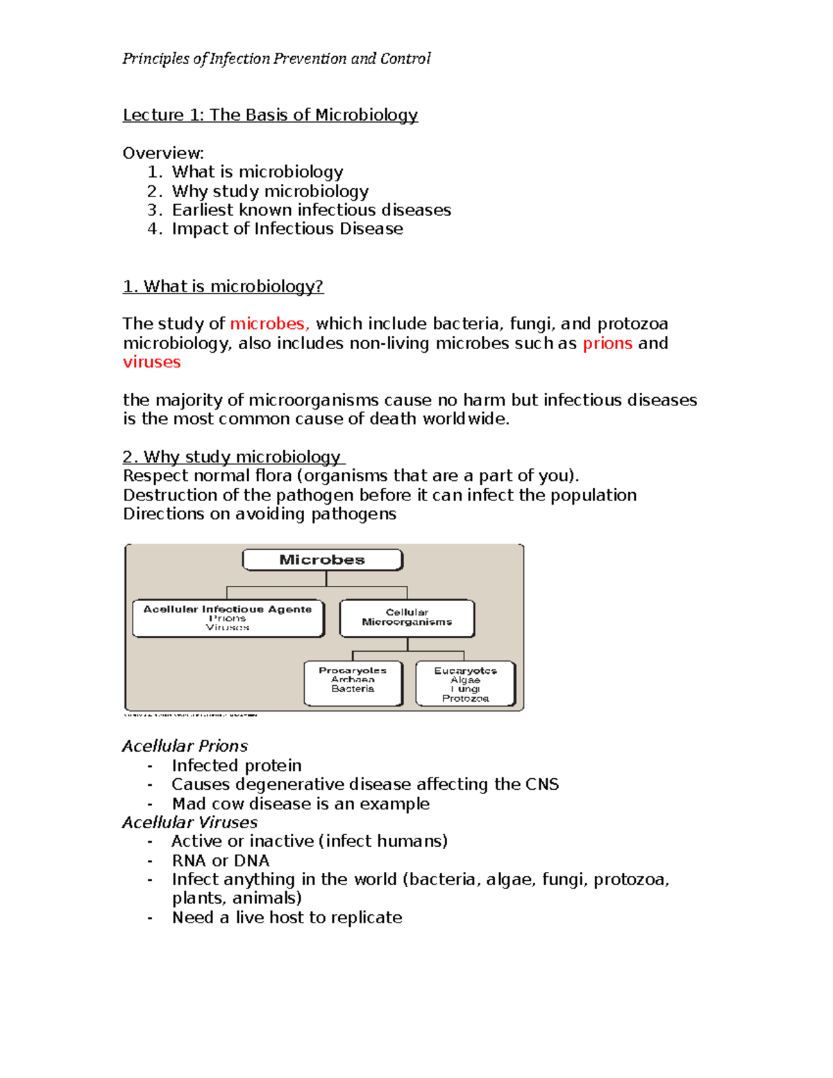 Lecture 1 Intro to microbiology - Principles of Infection Prevention ...