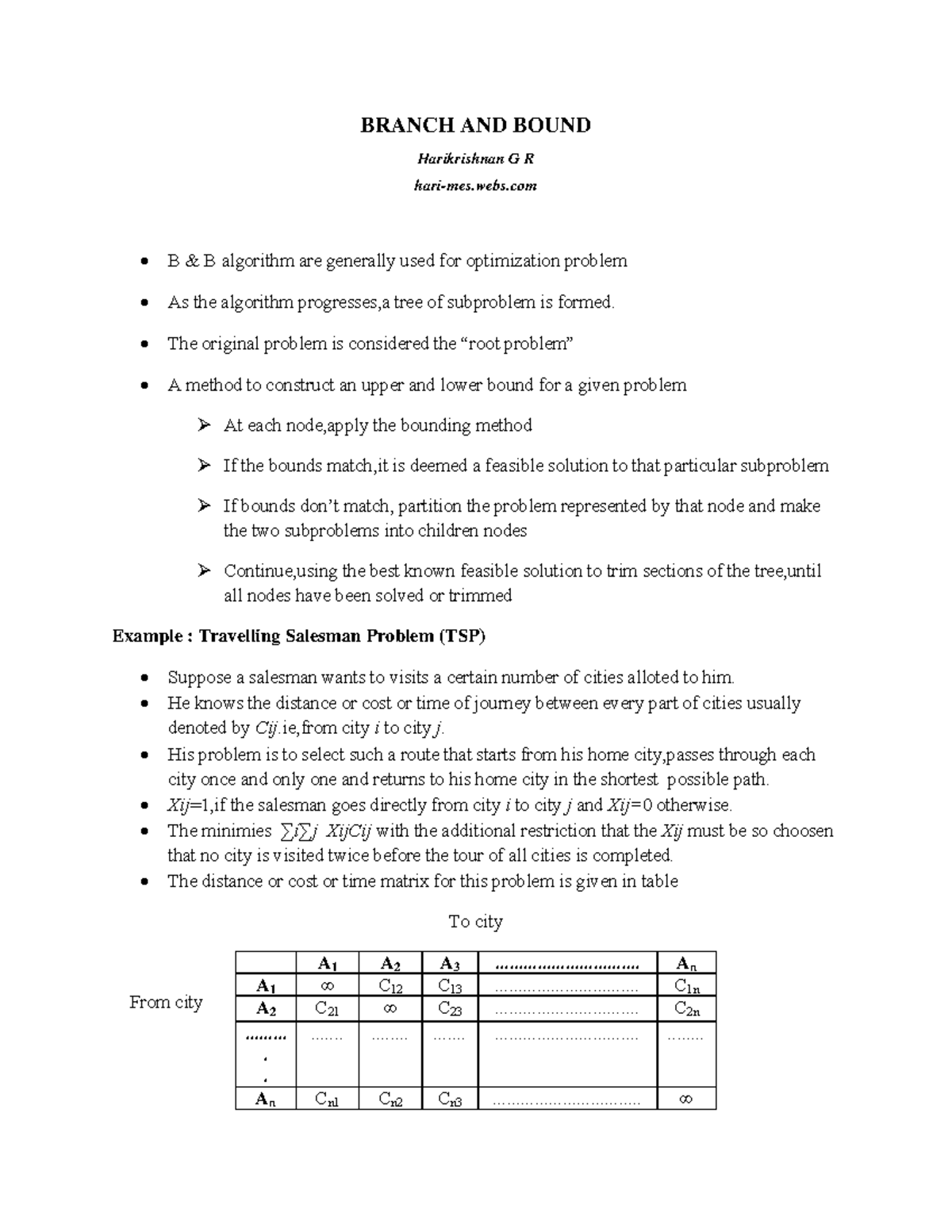 Branch and Bound-1 - BRANCH AND BOUND Harikrishnan G R hari-mes.webs B ...