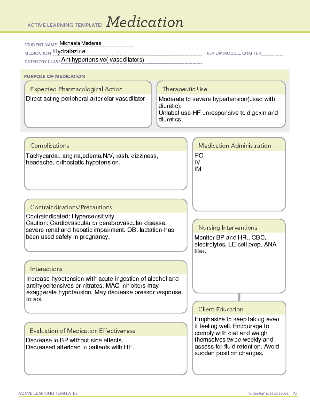 Hydralazine - Drug card - ACTIVE LEARNING TEMPLATES THERAPEUTIC ...