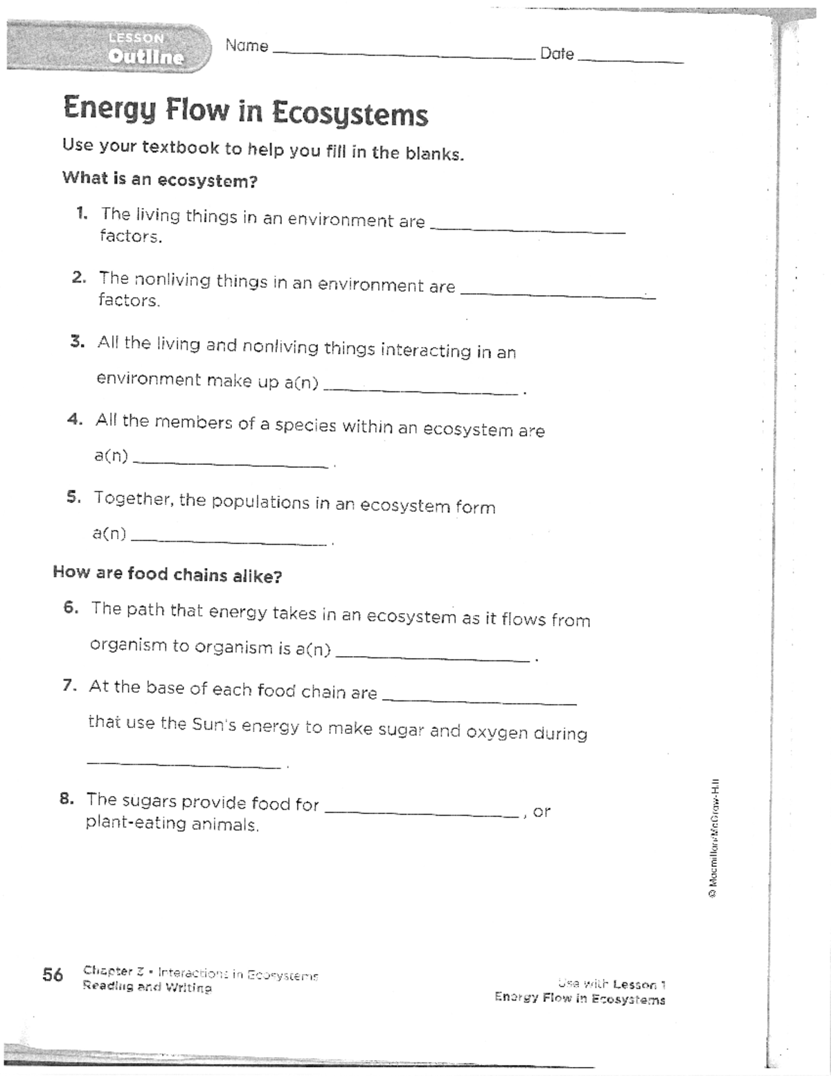 1. Lesson 1 Outline - ddd - LESSON Name Outline Date Energy Flow in ...