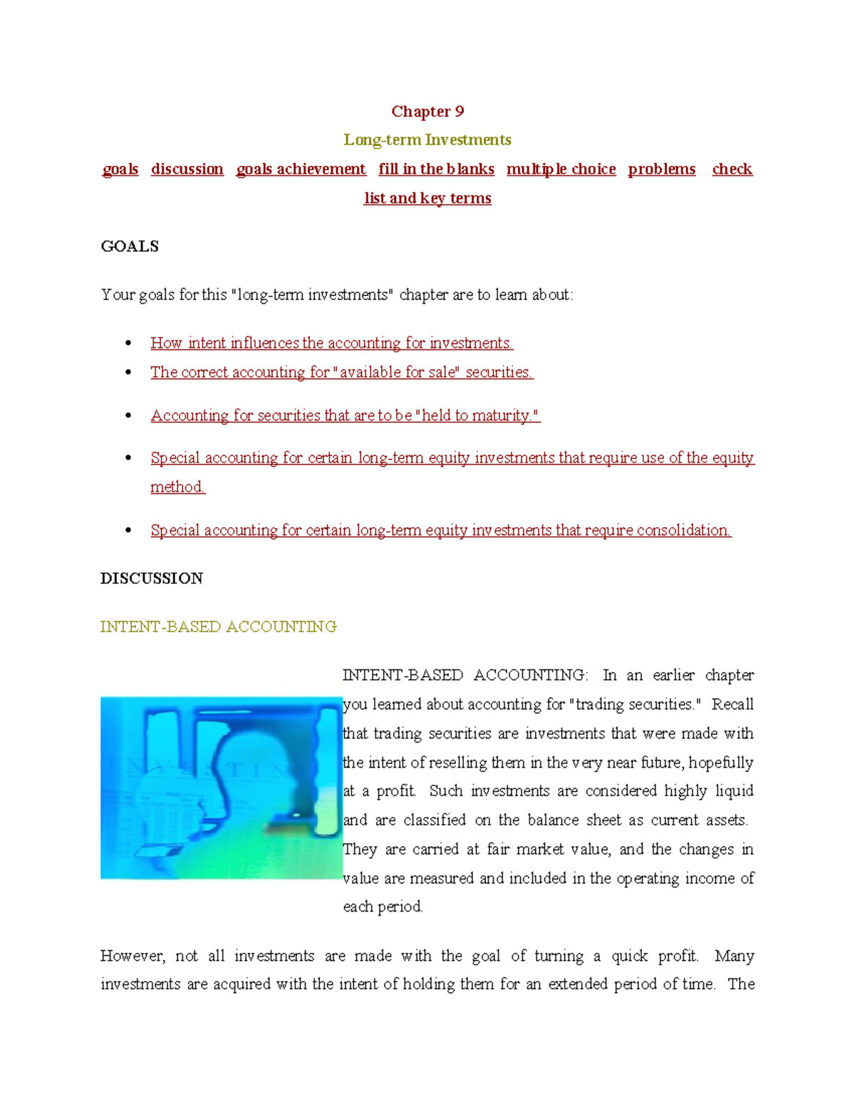Chapter 9 - accounting - Chapter 9 Long-term Investments goals ...