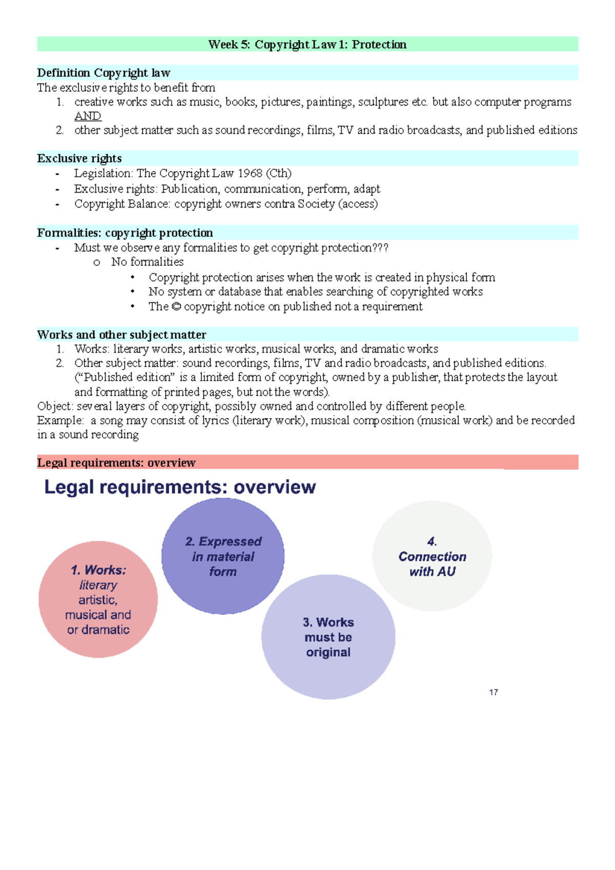 IP Law - W5 - Copyright Protection - Week 5: Copyright Law 1 ...