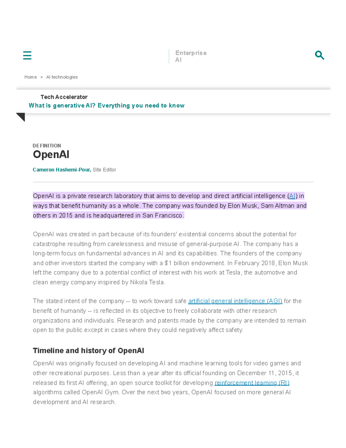 What is Open AI Definition and History from Tech Target - Home > AI ...