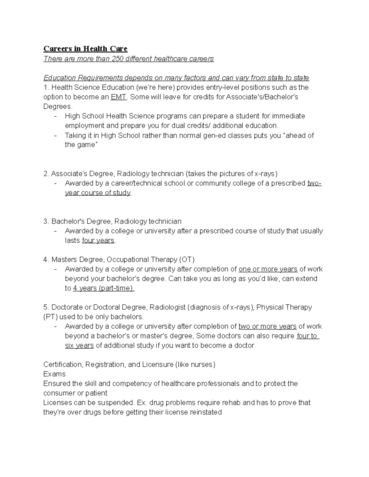 Health Science Notes - Chapter 3 - Careers In Health Care - Careers in ...