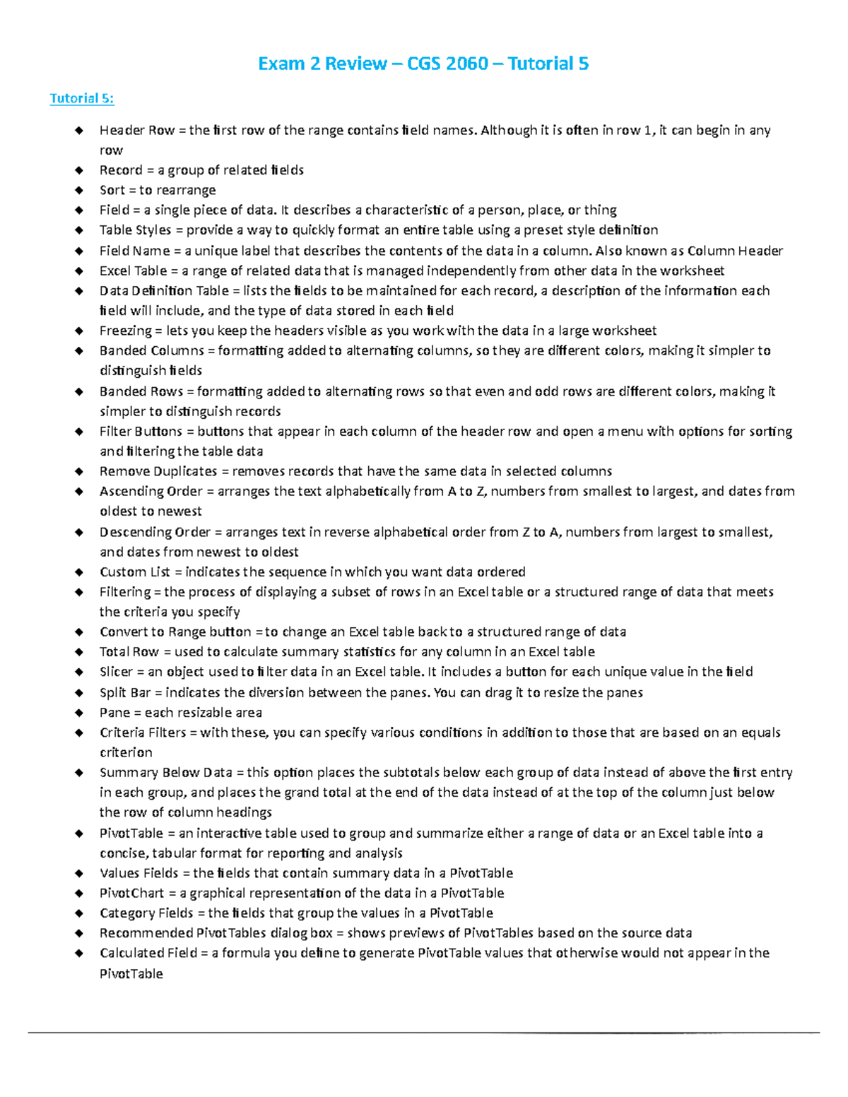 CGS 2060 Exam 2 Review Tutorial 5 - Exam 2 Review – CGS 2060 – Tutorial ...