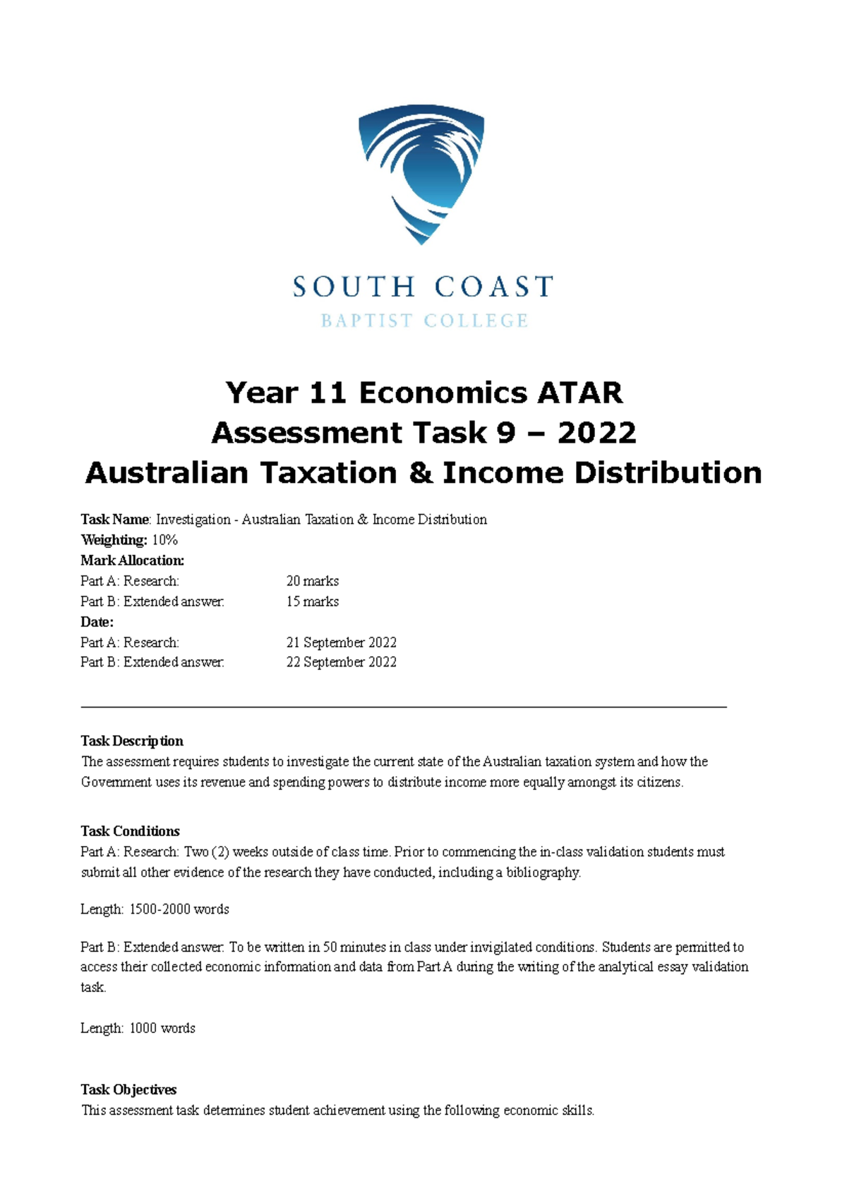 Economics ATAR - Assessment Task 9 - Year 11 Economics ATAR Assessment ...