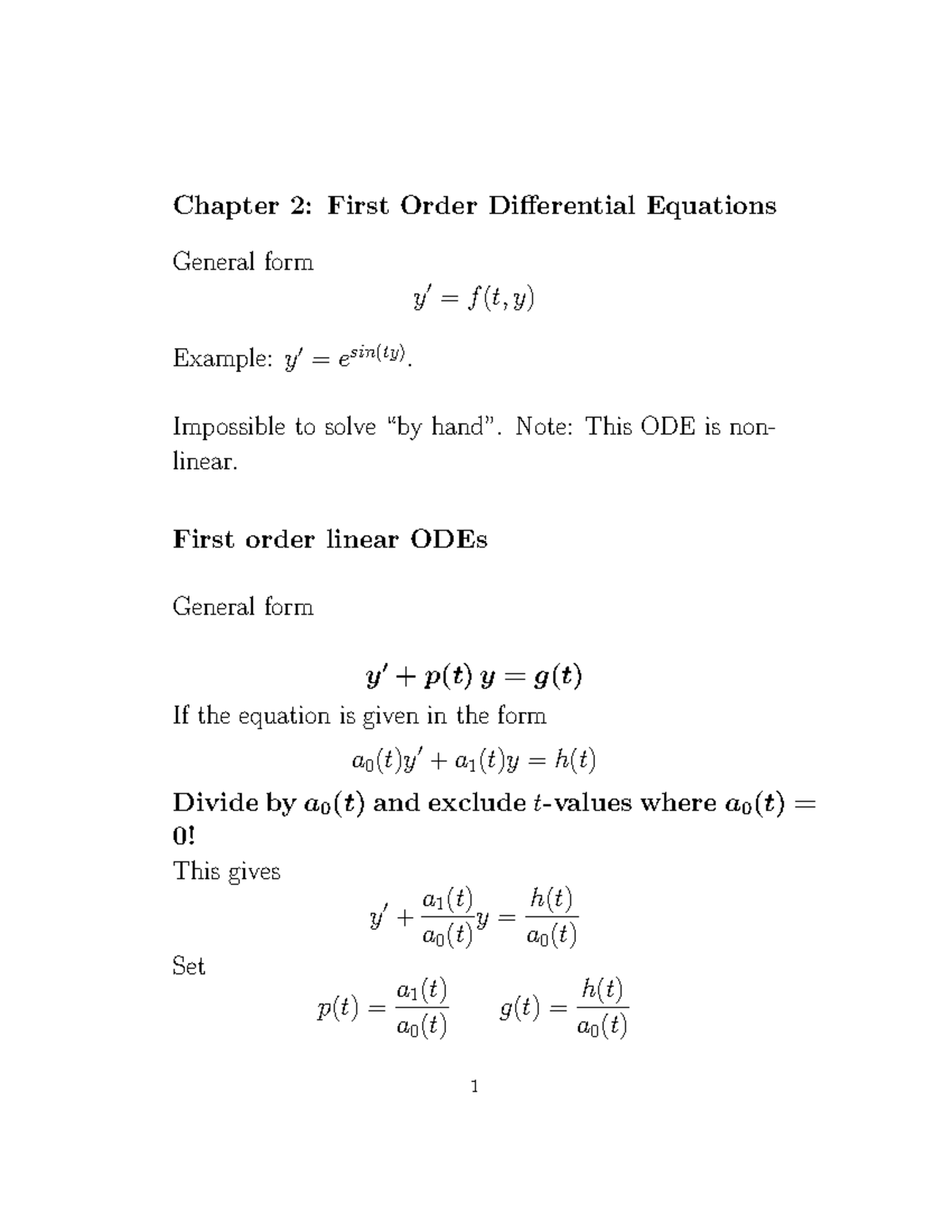 Notes Chap 2-1 - Chapter 2: First Order Differential Equations General ...