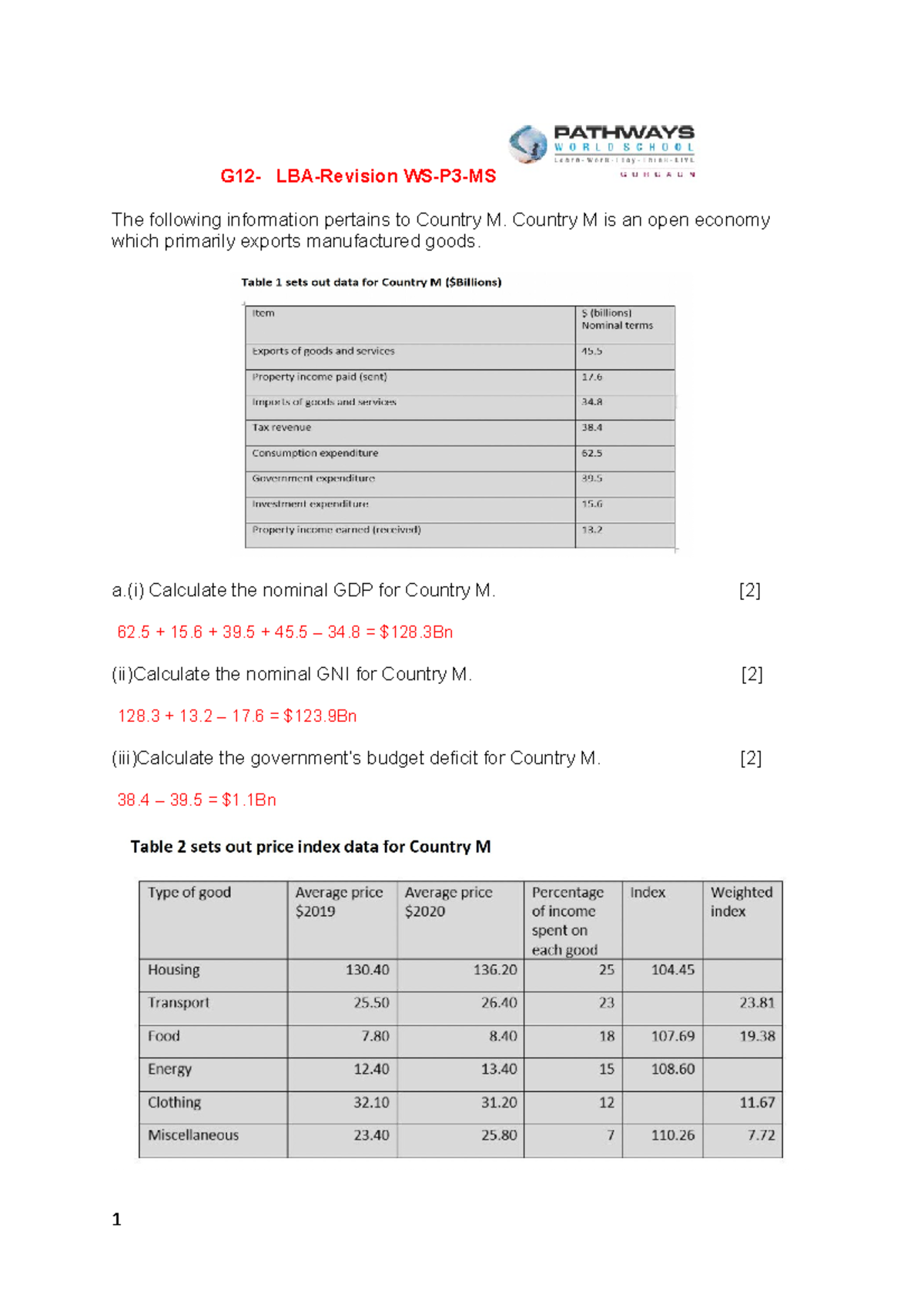 Eco practice paper 3 looping back ms - G12- LBA-Revision WS-P3-MS The ...