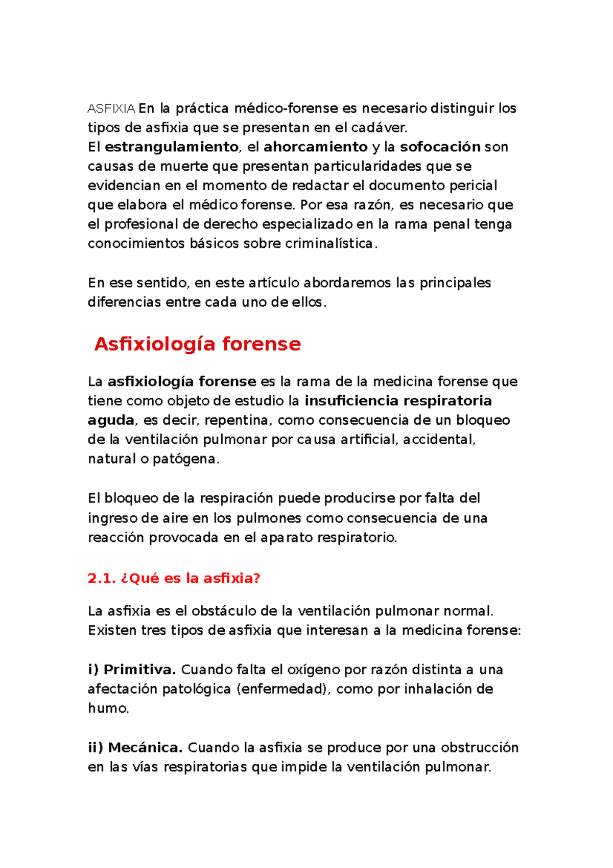Asfixia - ASFIXIA En la práctica médico-forense es necesario distinguir ...