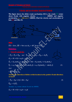 Velocity and Acceleration Diagrams - SOLID MECHANICS TUTORIAL – MECHANISMS KINEMATICS - VELOCITY ...