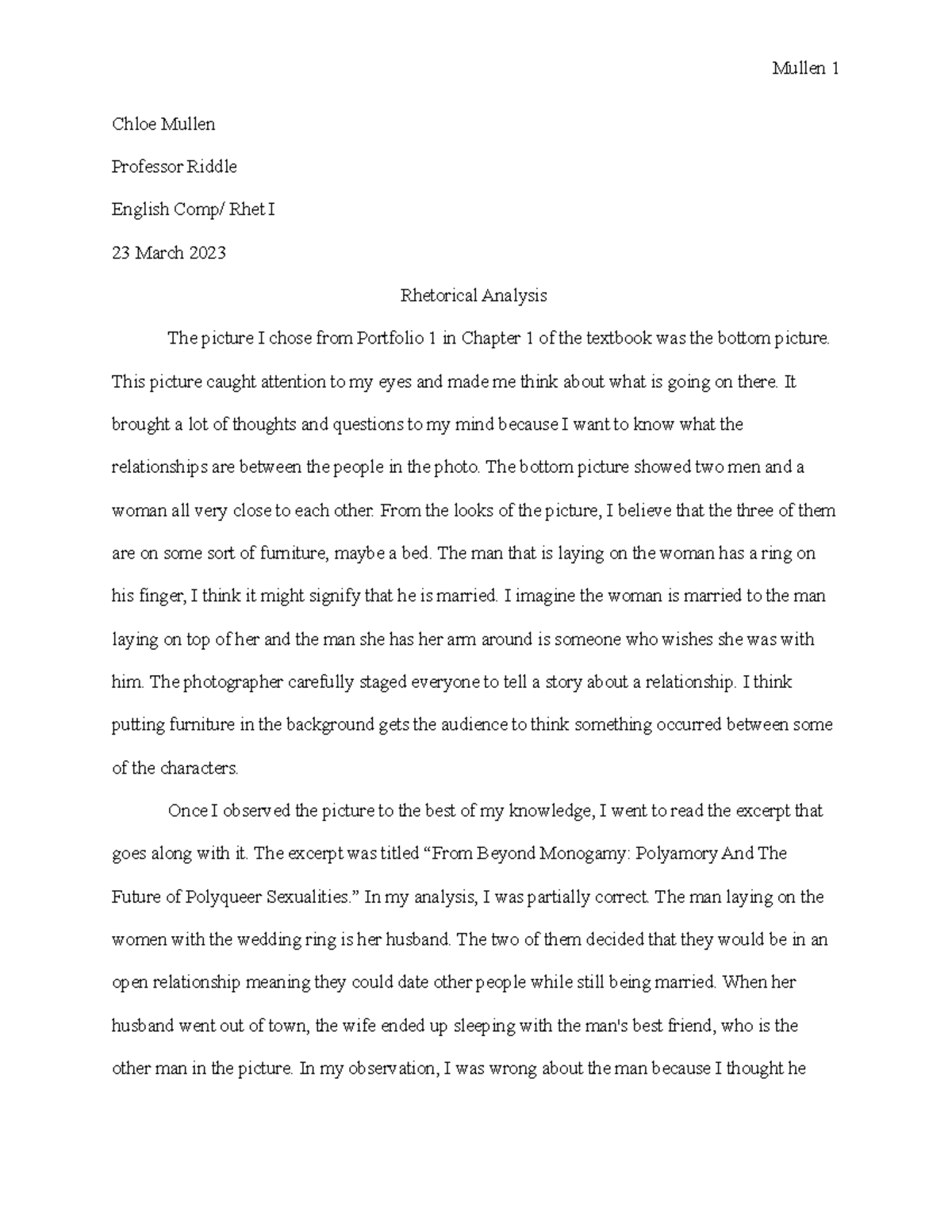 Rhetorical analysis - Mullen 1 Chloe Mullen Professor Riddle English ...