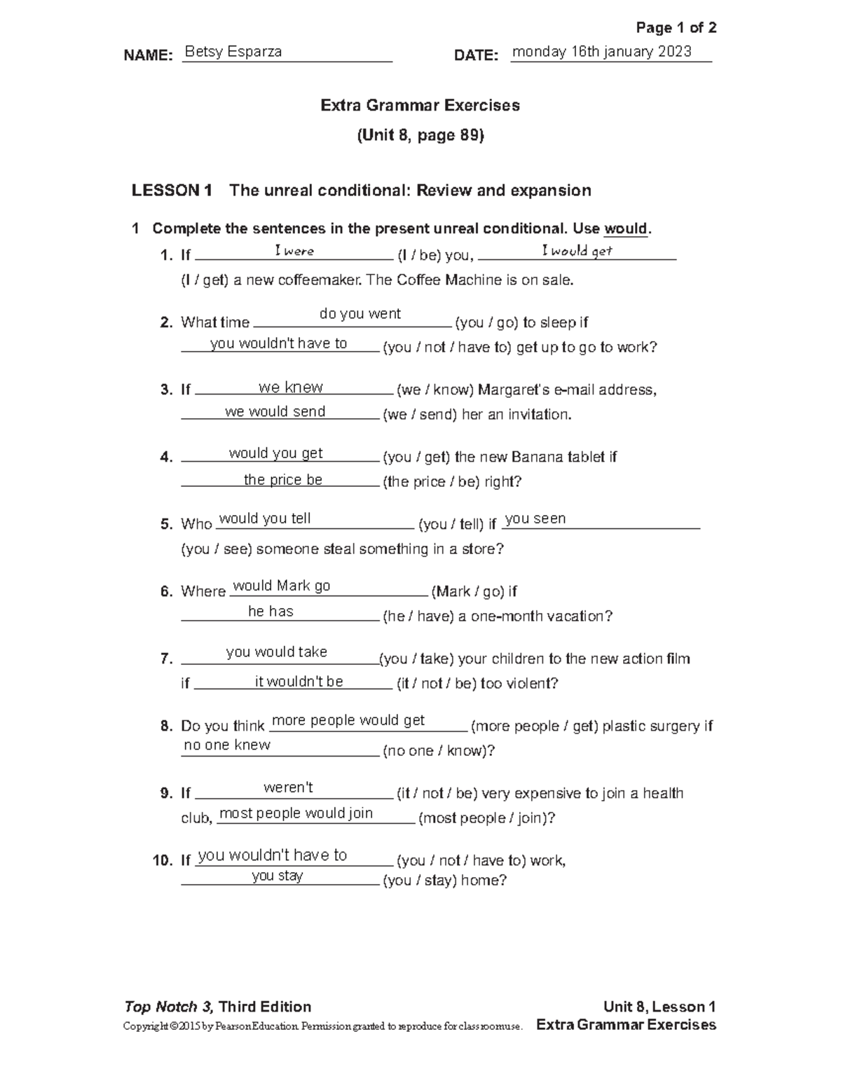 UNIT 08 Extra Gram Exercises lesson 1 - NAME: _________________________ DATE: - Studocu