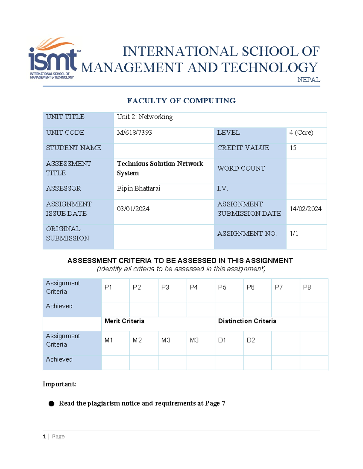 L4 Networking Assignment 2023-Technious - INTERNATIONAL SCHOOL OF MANAGEMENT AND TECHNOLOGY ...