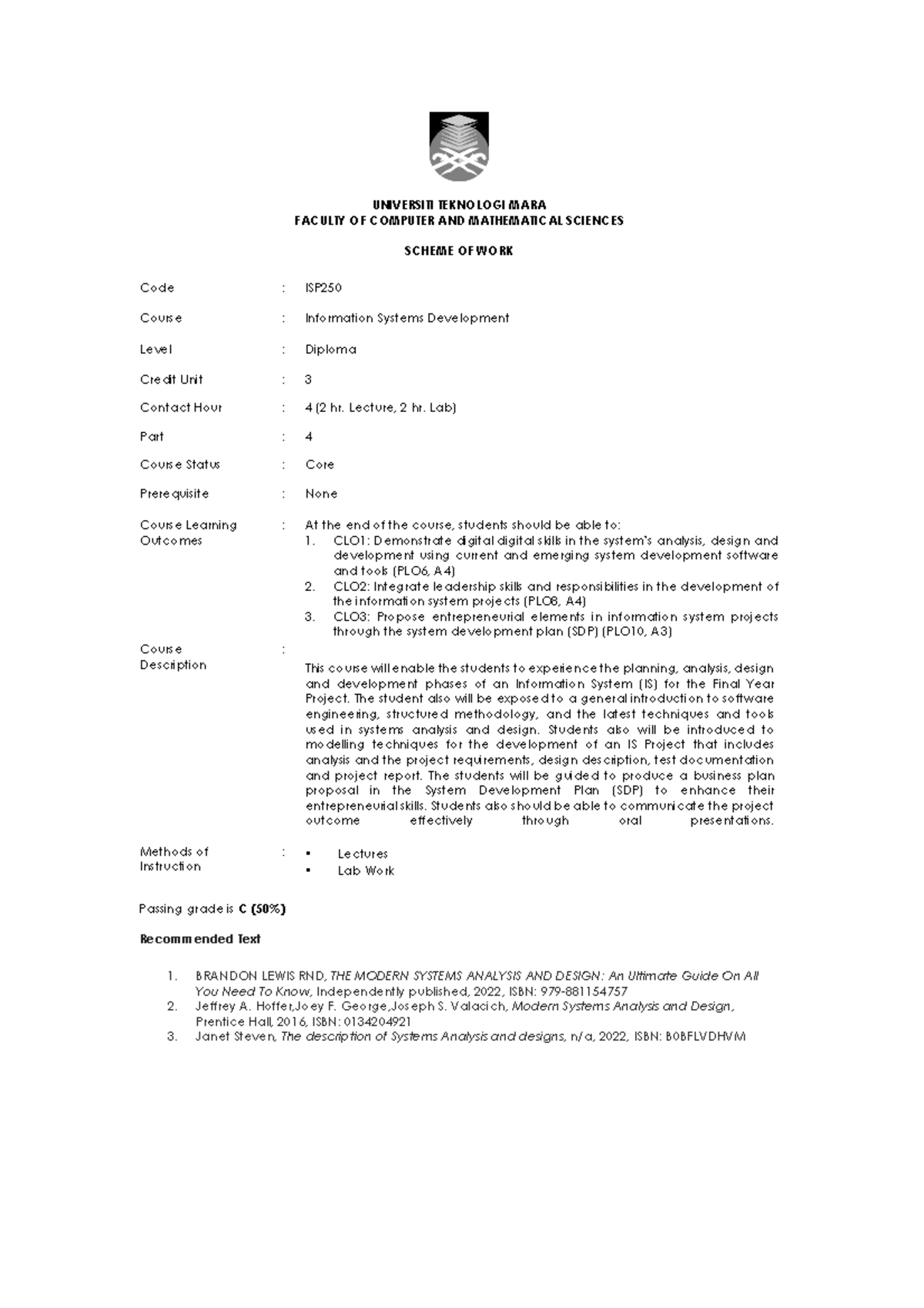 ISP250-SOW-MAC- OGOS 2024 - UNIVERSITI TEKNOLOGI MARA FACULTY OF COMPUTER AND MATHEMATICAL ...